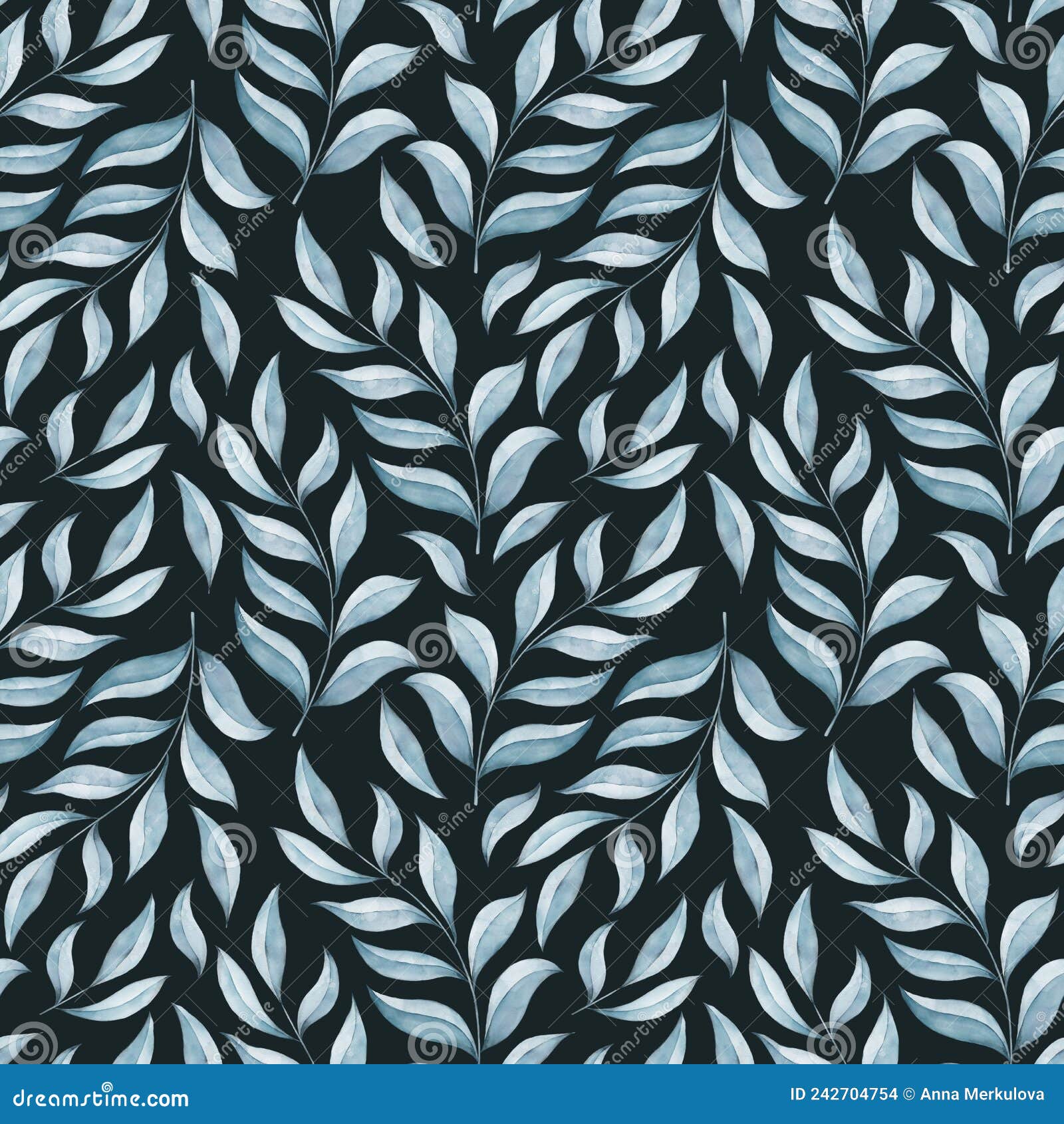 Watercolor Seamless Pattern. Spring Background with Blue Eucalyptus ...