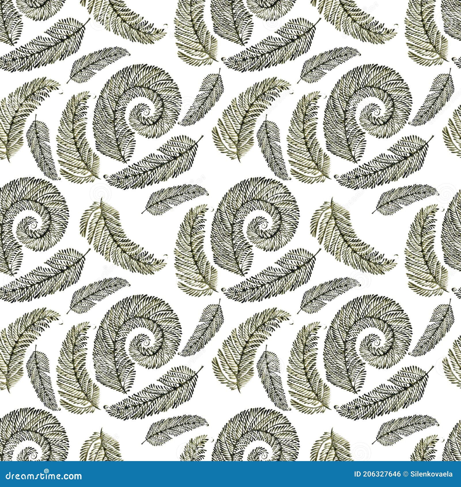Watercolor Seamless Pattern with Stylized Fern Leaves Stock ...