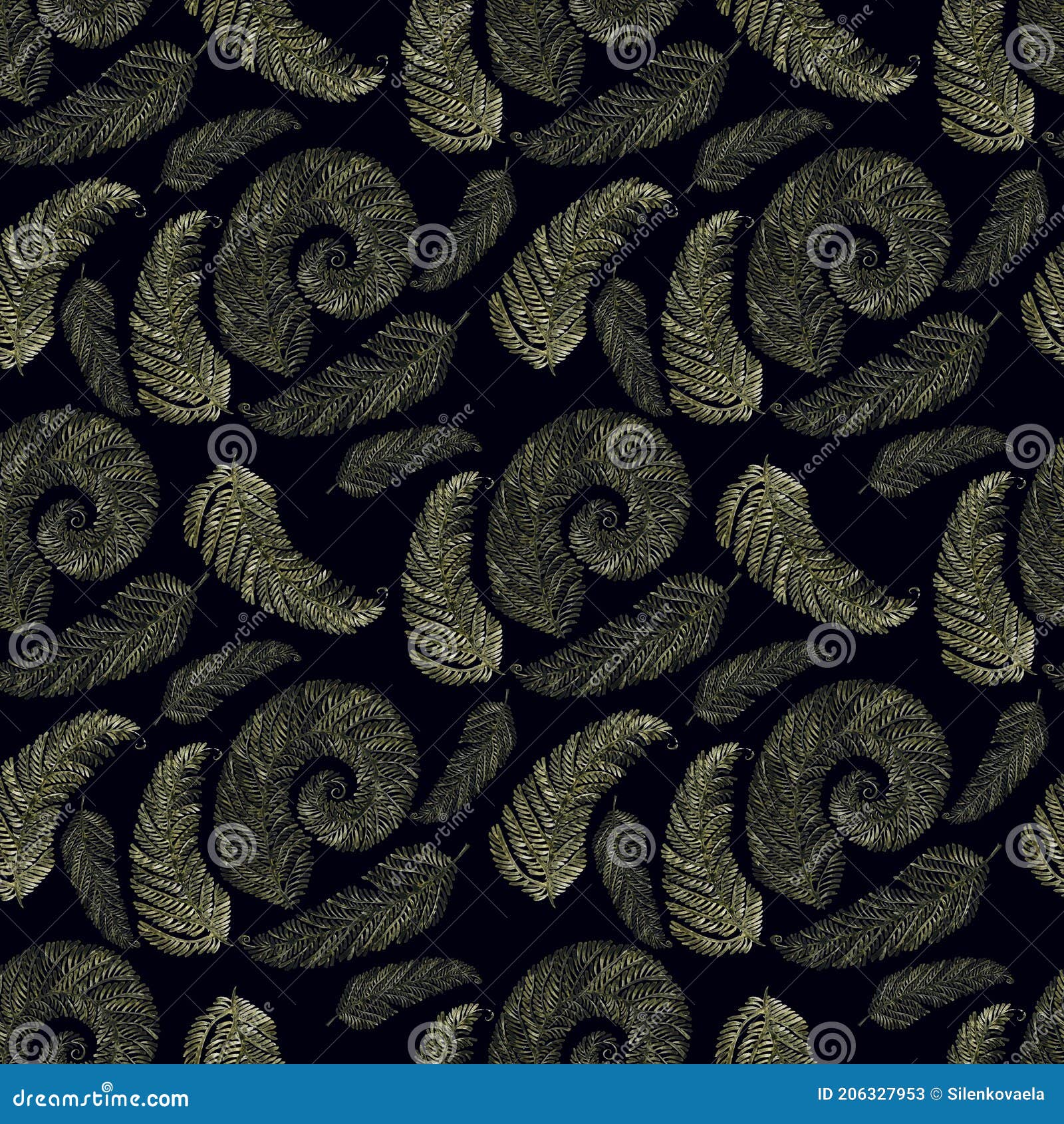 Watercolor Seamless Pattern with Stylized Fern Leaves Stock ...