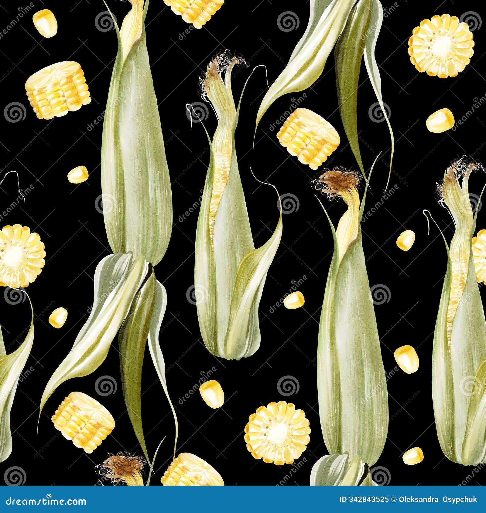 Watercolor Seamless Pattern with Sweet Corn Stock Illustration ...