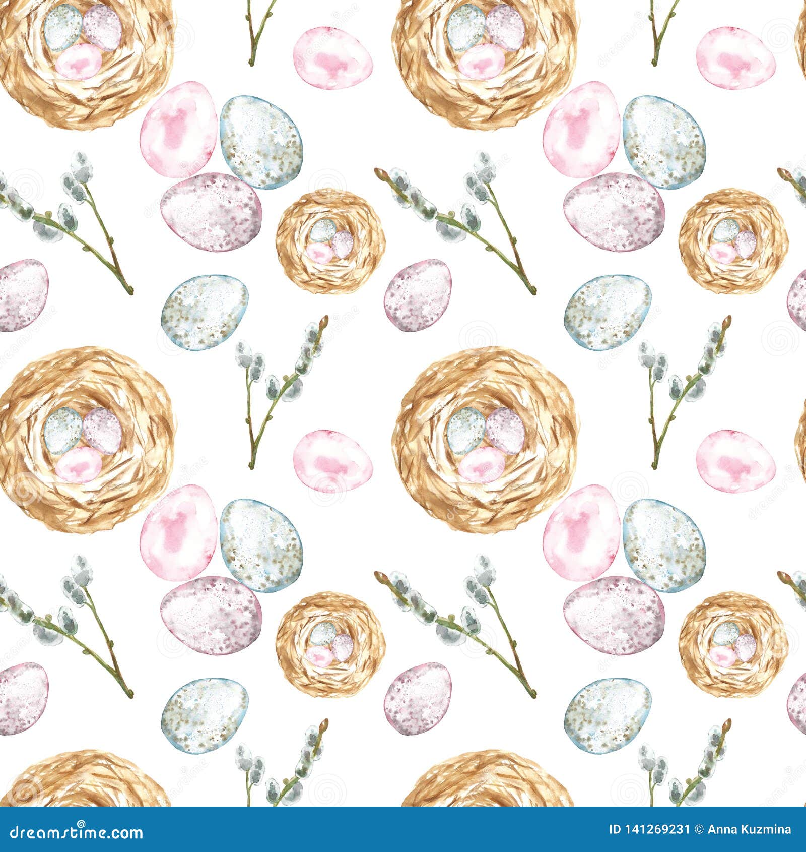 Watercolor Seamless Pattern with Symbols of Spring and Easter Holiday ...