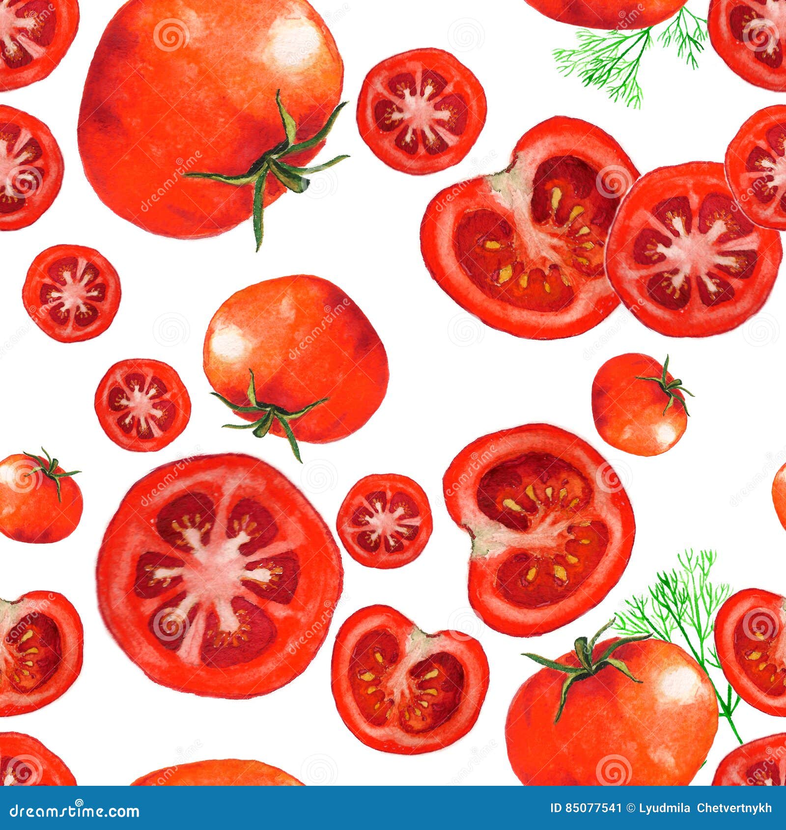 Watercolor Seamless Pattern with Tomatoes. Stock Illustration ...