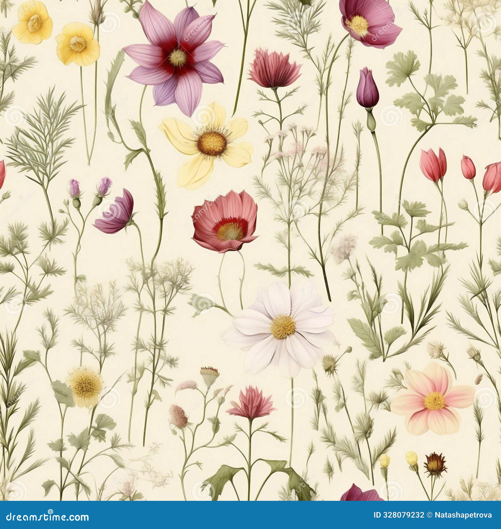 Watercolor Seamless Pattern with Wildflowers Stock Illustration ...