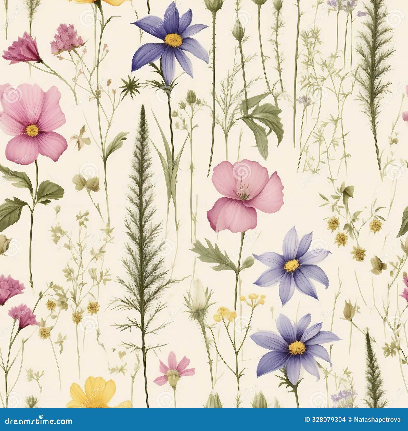 Watercolor Seamless Pattern with Wildflowers Stock Illustration ...