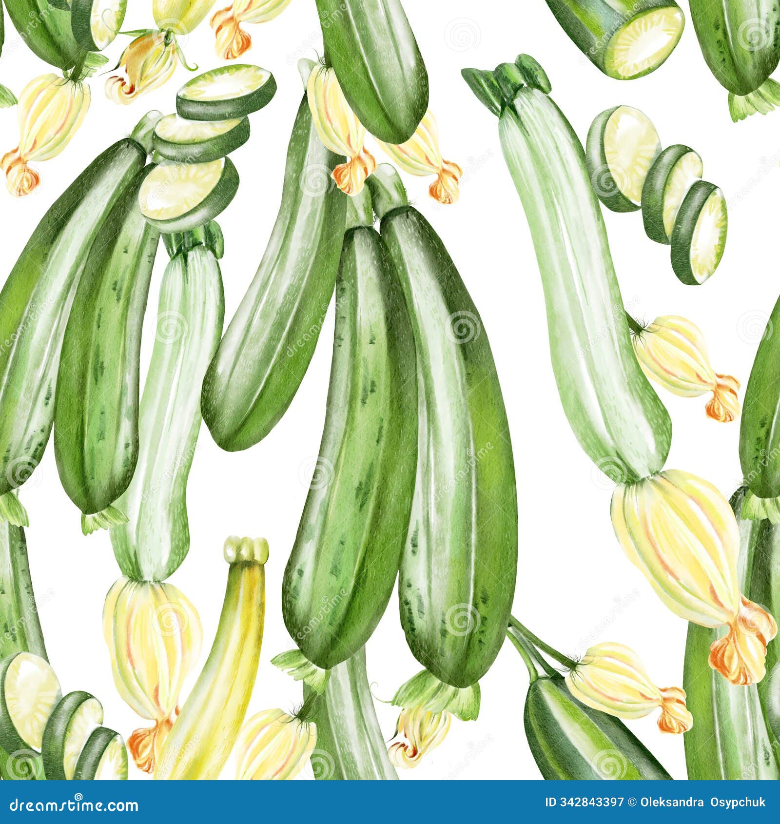 Watercolor Seamless Pattern with Zucchini Stock Illustration ...