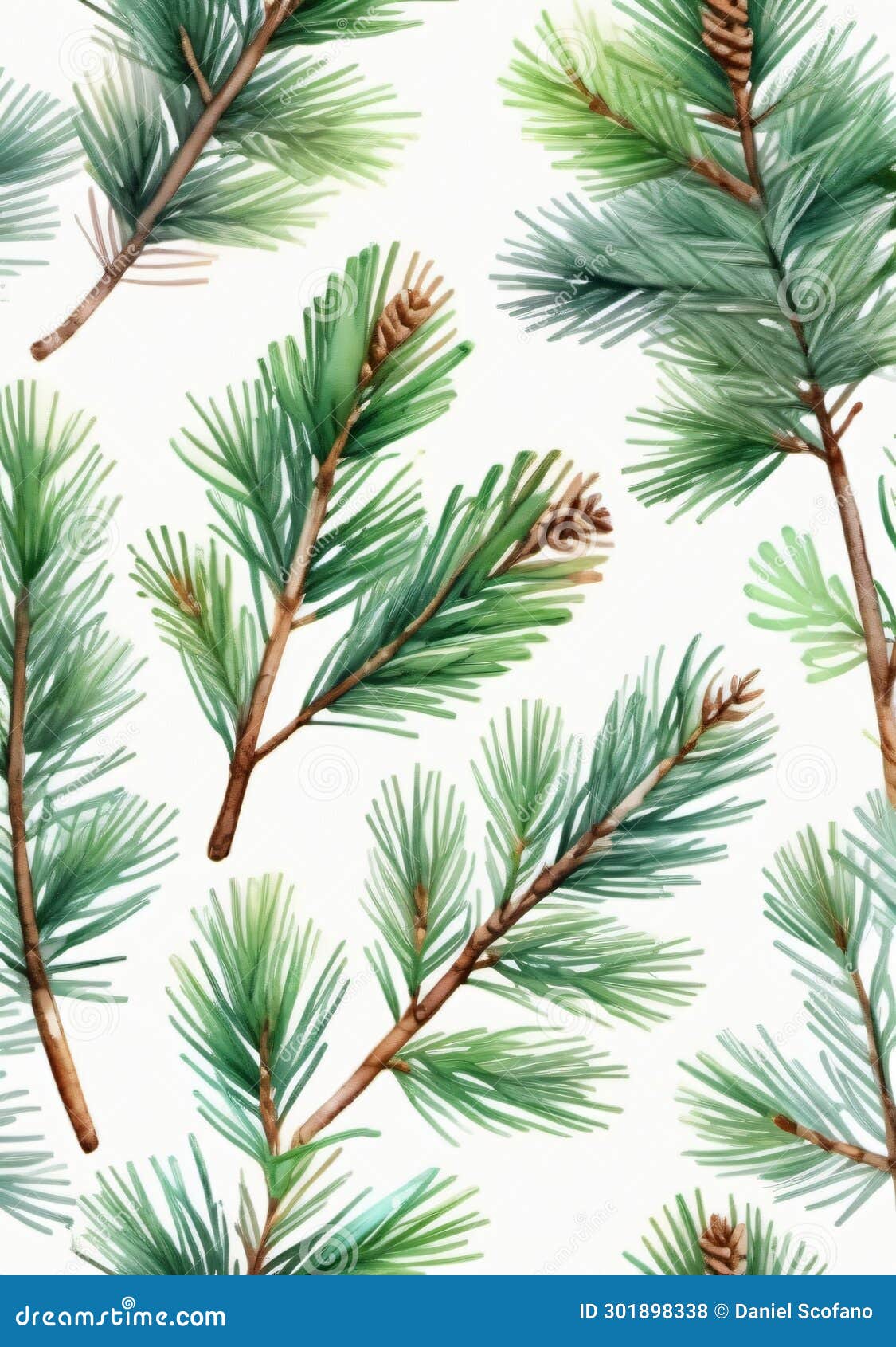 Watercolor Seamless Pine Tree Branches Pattern. Generative AI Stock ...