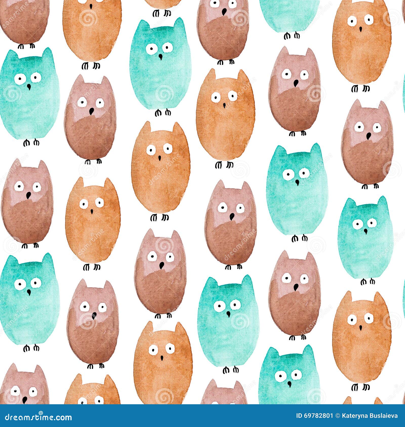 Watercolor Seamless Texture with Owls Stock Illustration - Illustration ...