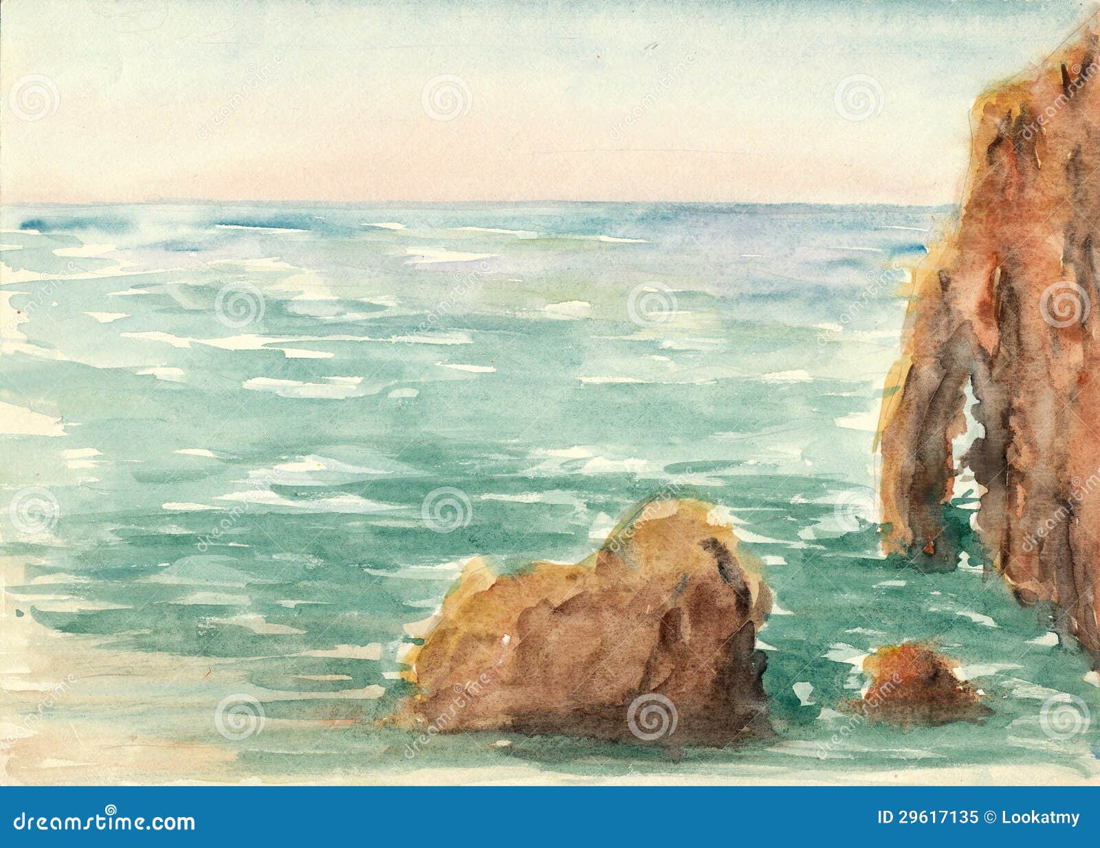 Watercolor seascape stock illustration. Illustration of watercolor ...