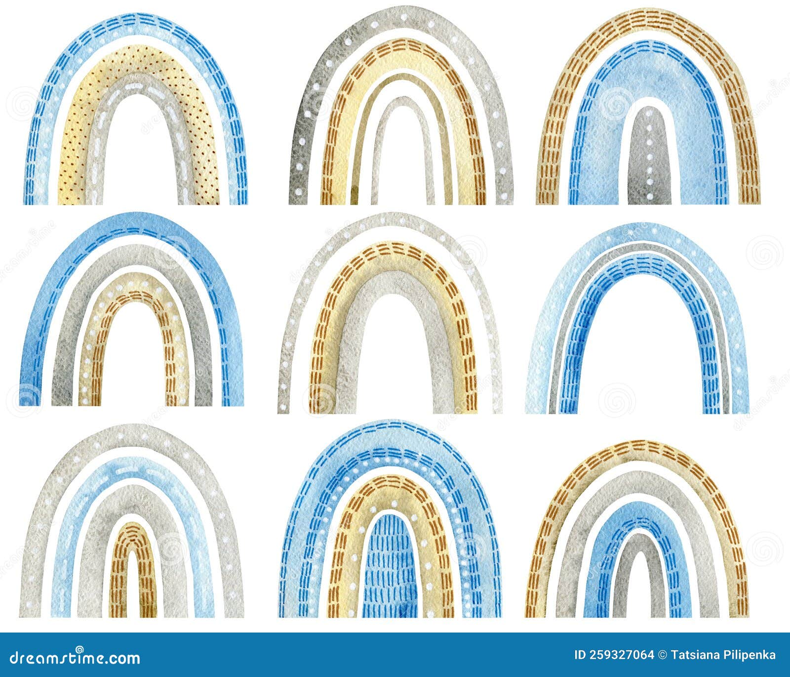 Set of Watercolor Blue Rainbows. Stock Illustration - Illustration of ...