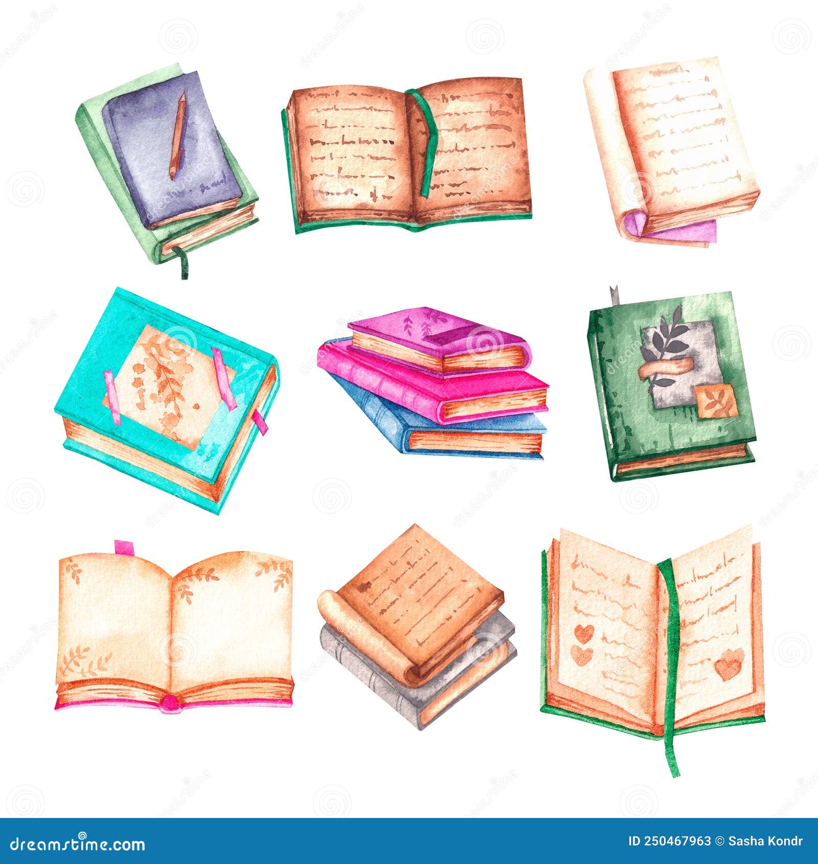 Watercolor Set Of Books Stock Illustration Illustration Of Reader