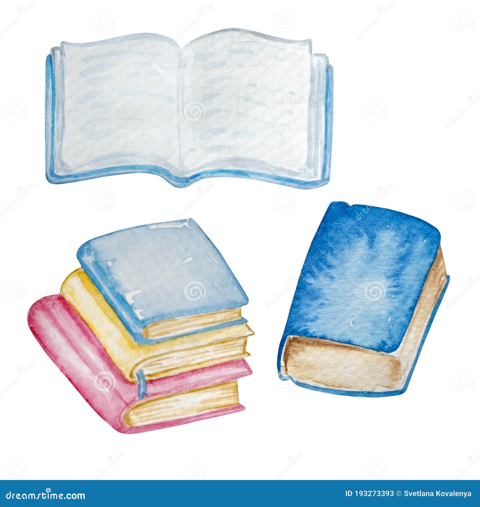 Watercolor Set Of Books Stack Of Books Open Book And Closed Book Stock