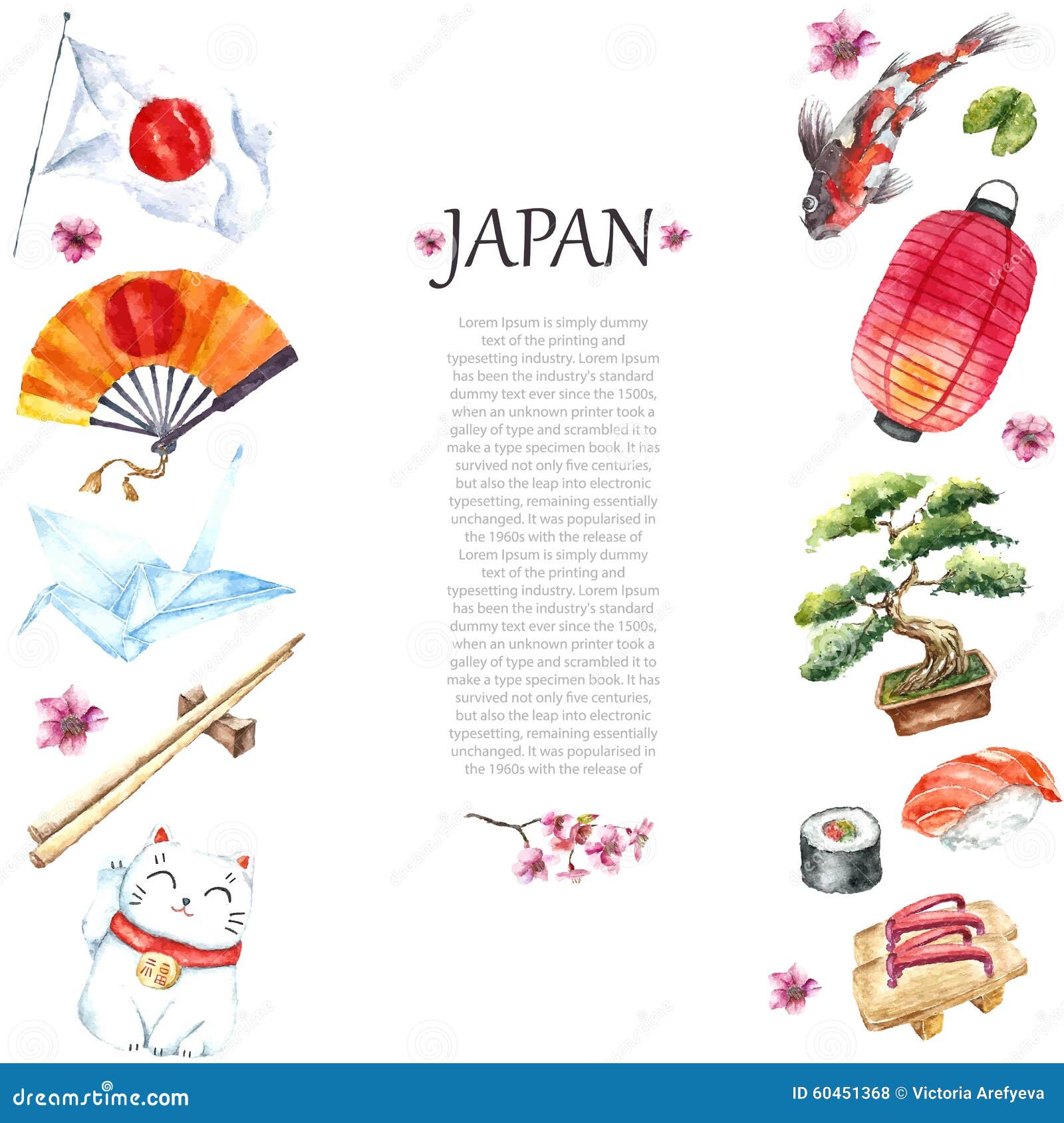 Watercolor set of Japan. stock vector. Illustration of neco - 60451368