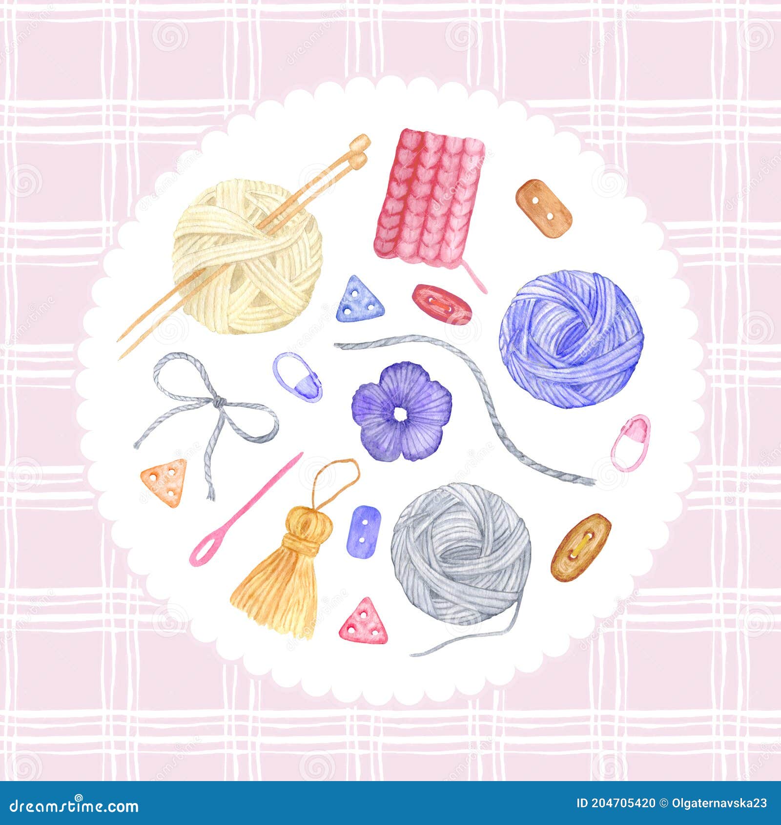Watercolor Set with Knitting, a Ball of Woolen Threads, Knitting ...