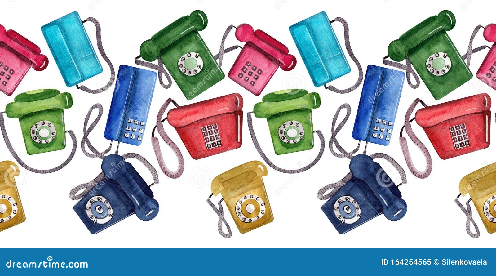 Watercolor Border with Retro Phones Stock Illustration - Illustration ...