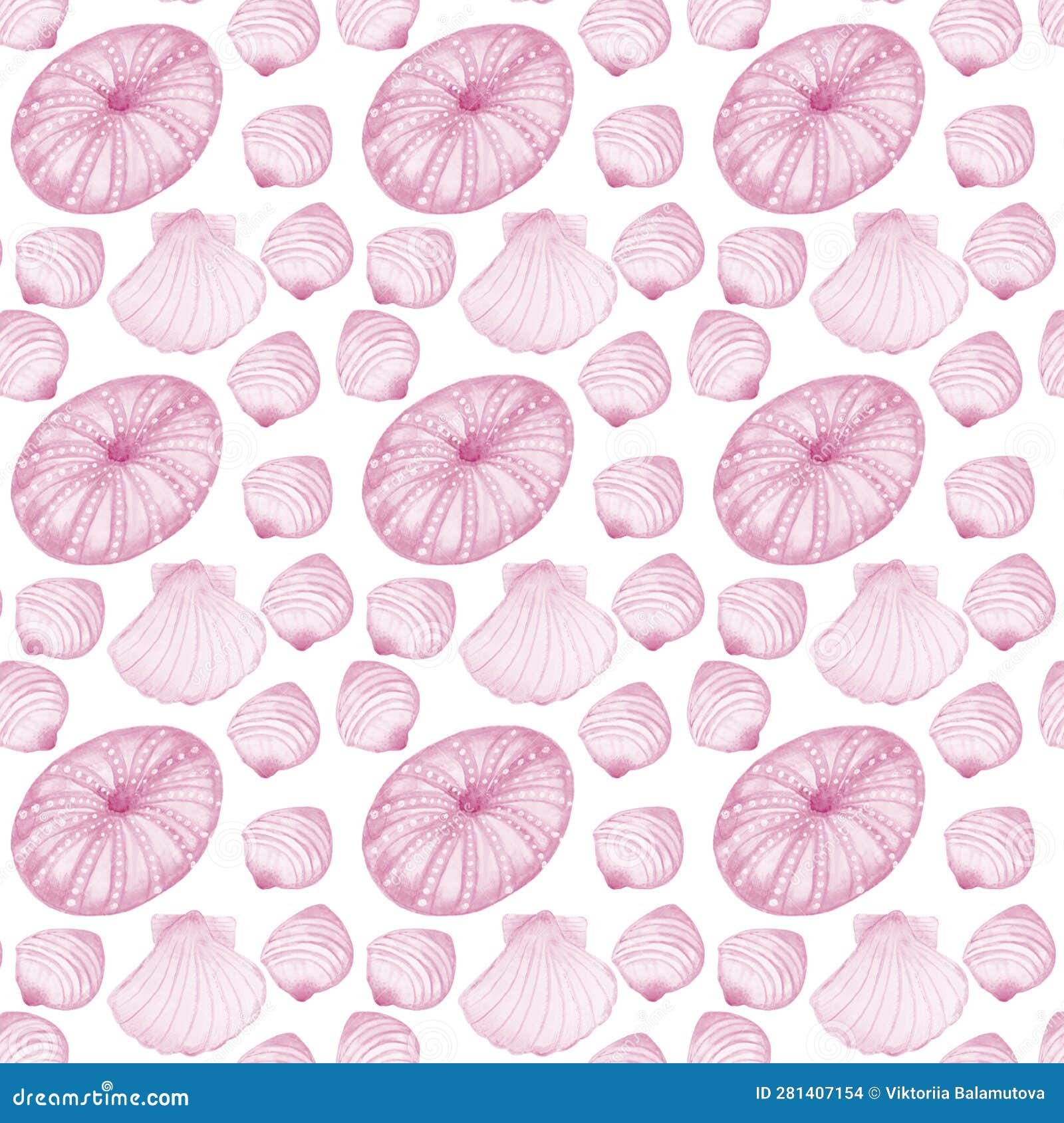 Watercolor Set of Sammer Shell. Hand Drawn Cute Pattern Pink Shells on ...