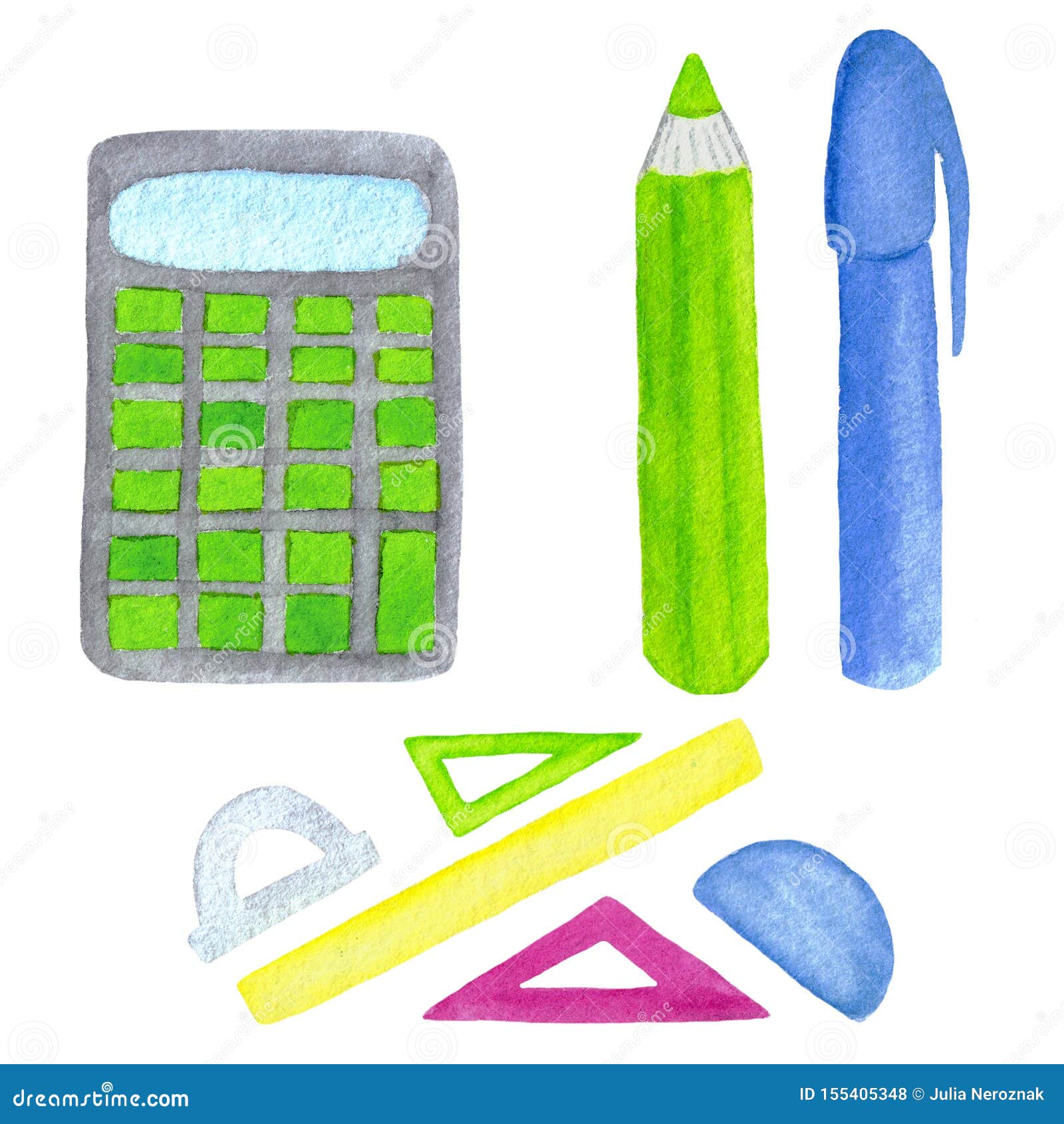 Watercolor Set of School Objects for Math Lesson Isolated on White ...
