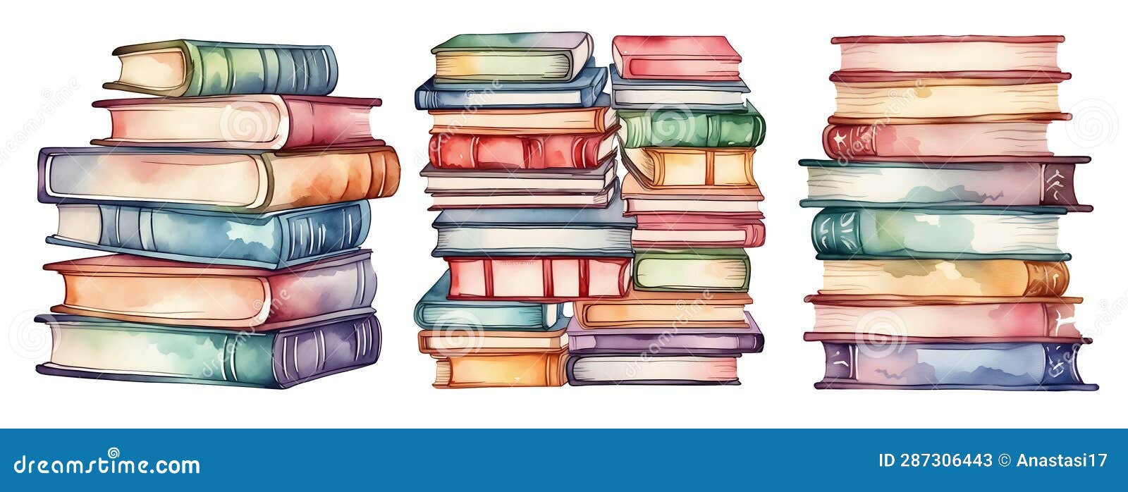Watercolor Set of Stack of Books Stock Illustration - Illustration of ...