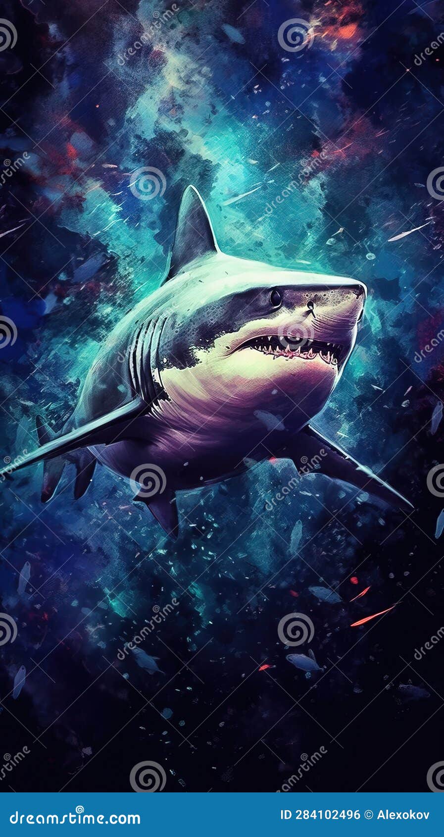 Watercolor Shark on Dark Background. Generative AI Stock Illustration ...