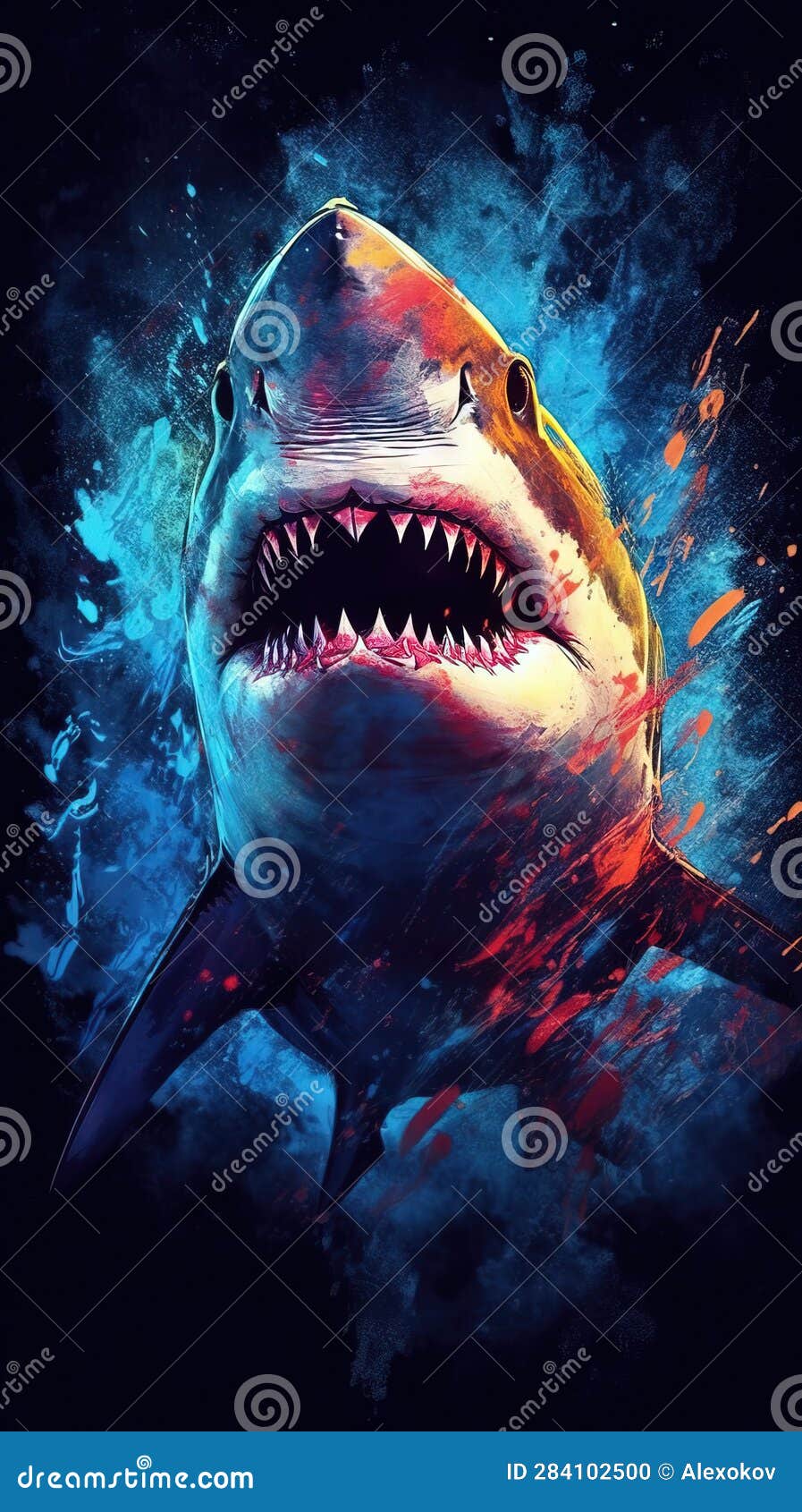 Watercolor Shark on Dark Background. Generative AI Stock Illustration ...