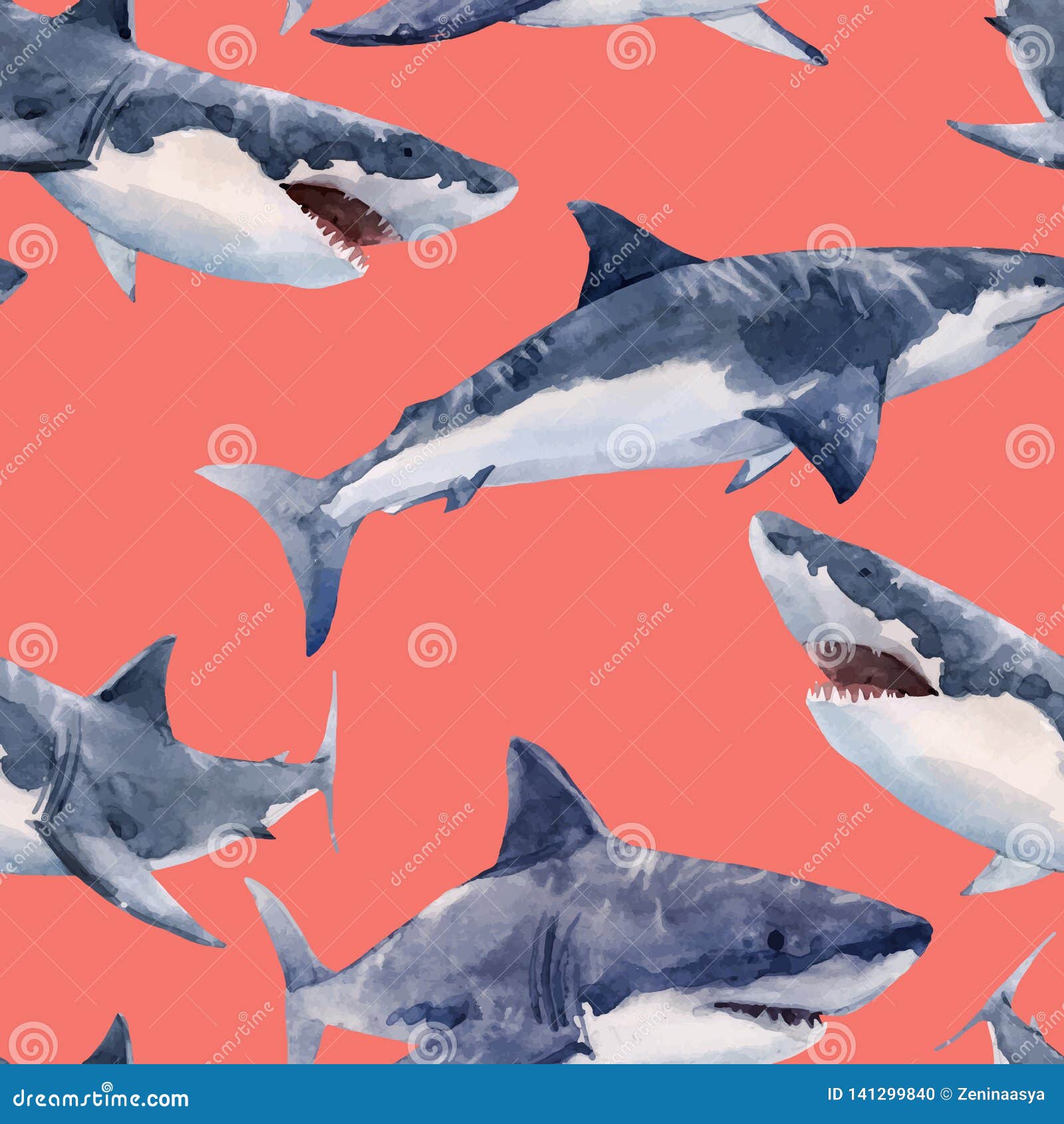Watercolor Shark Vector Pattern Stock Vector - Illustration of fish ...