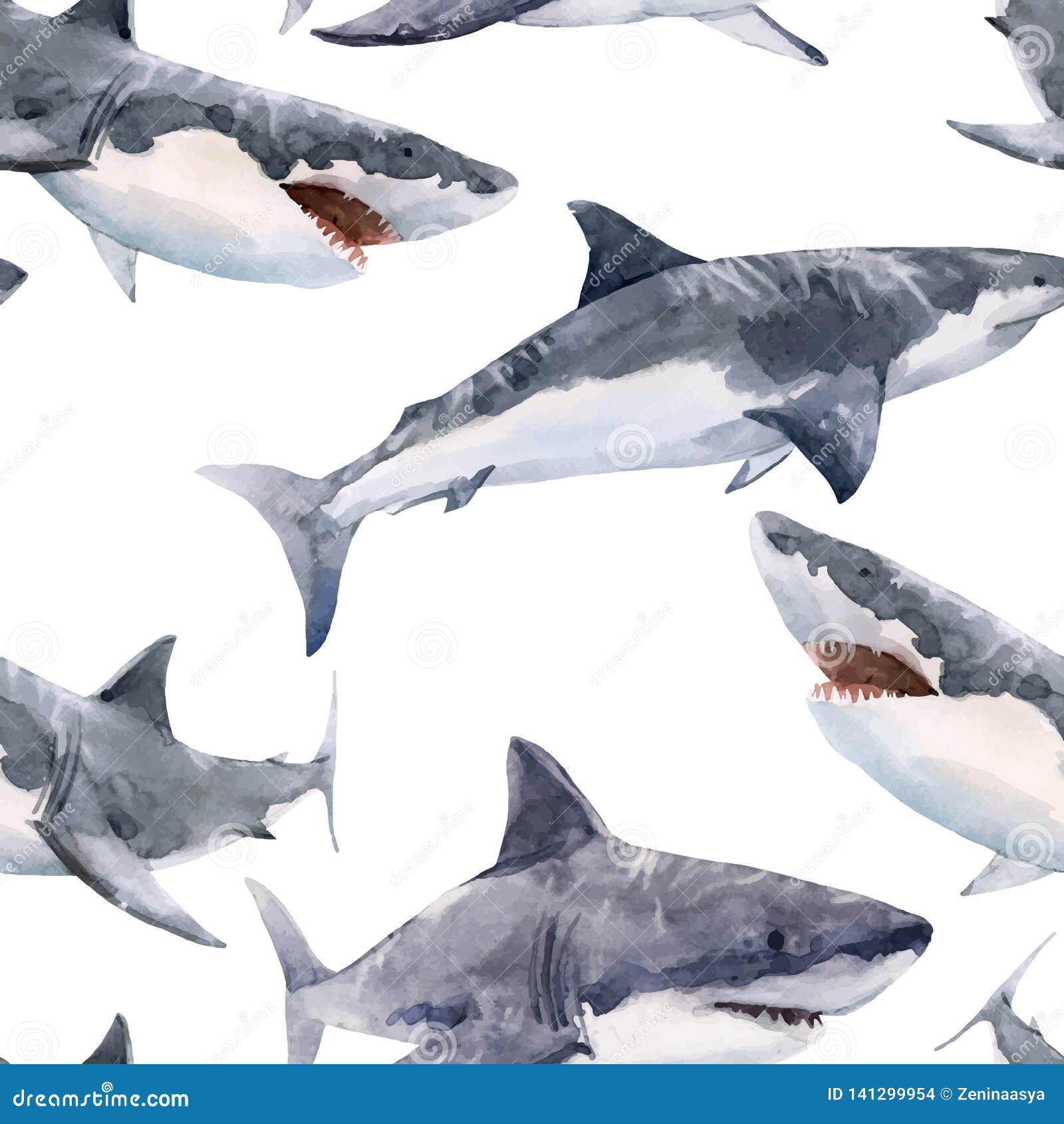 Watercolor Shark Vector Pattern Stock Vector - Illustration of ocean ...