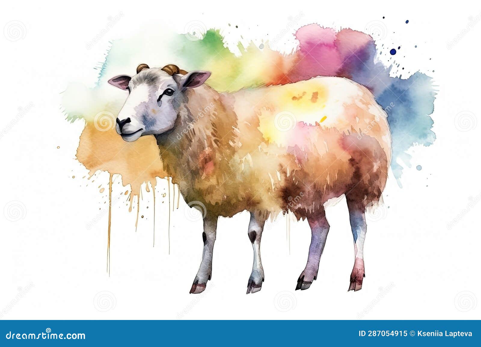 Watercolor Sheep Illustration On White Background | CartoonDealer.com ...