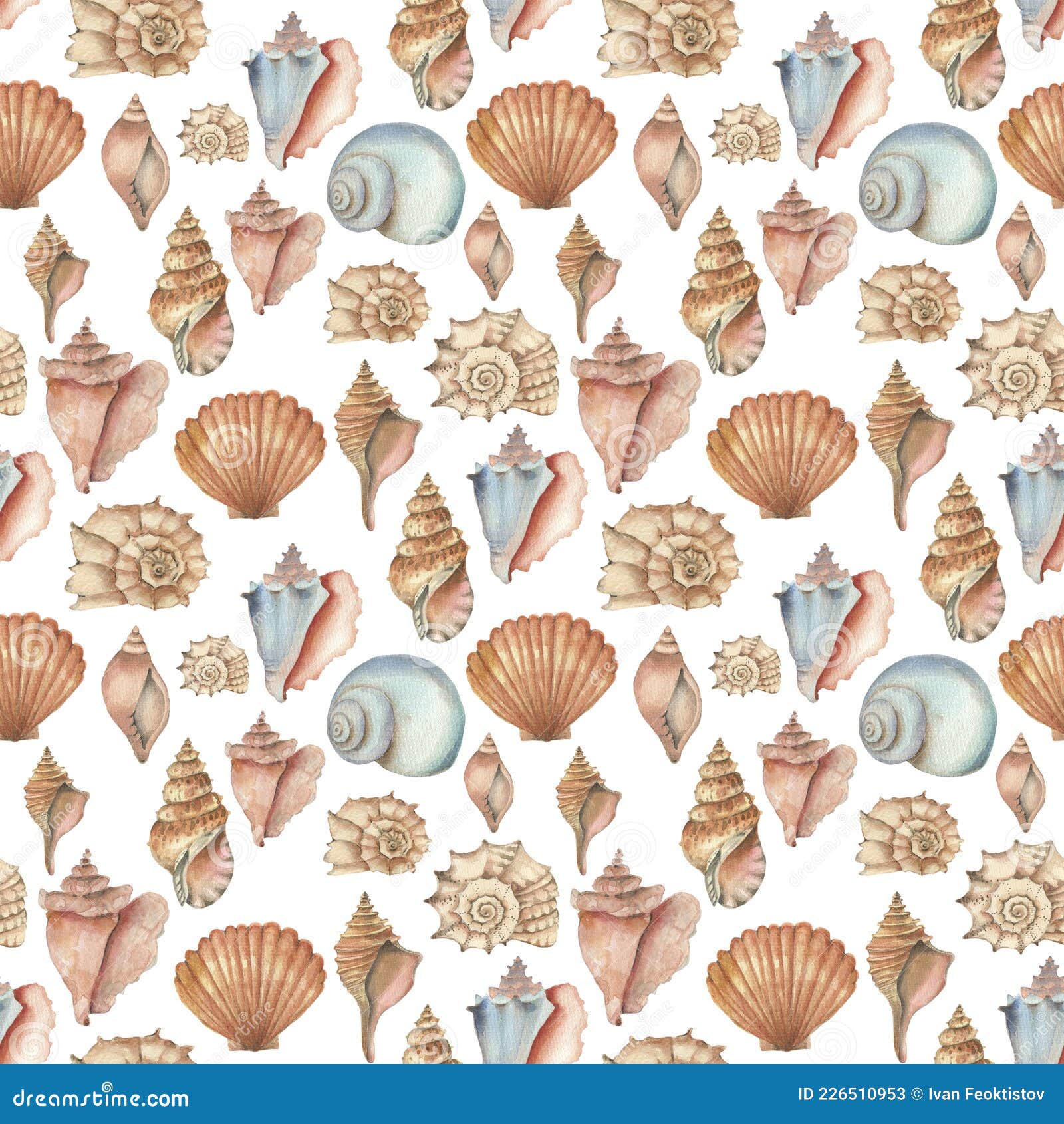 Watercolor Shell Seamless Pattern Stock Image - Image of fabric ...
