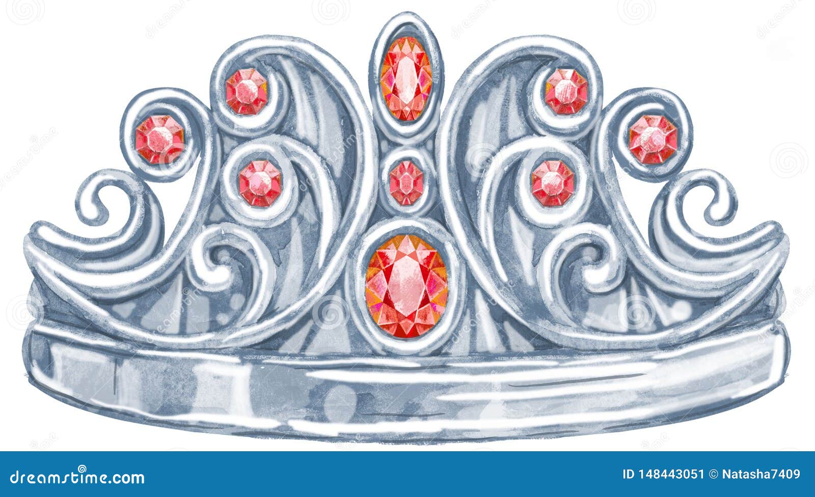 Watercolor Silver Crown Princess with Precious Stones Ruby Stock ...