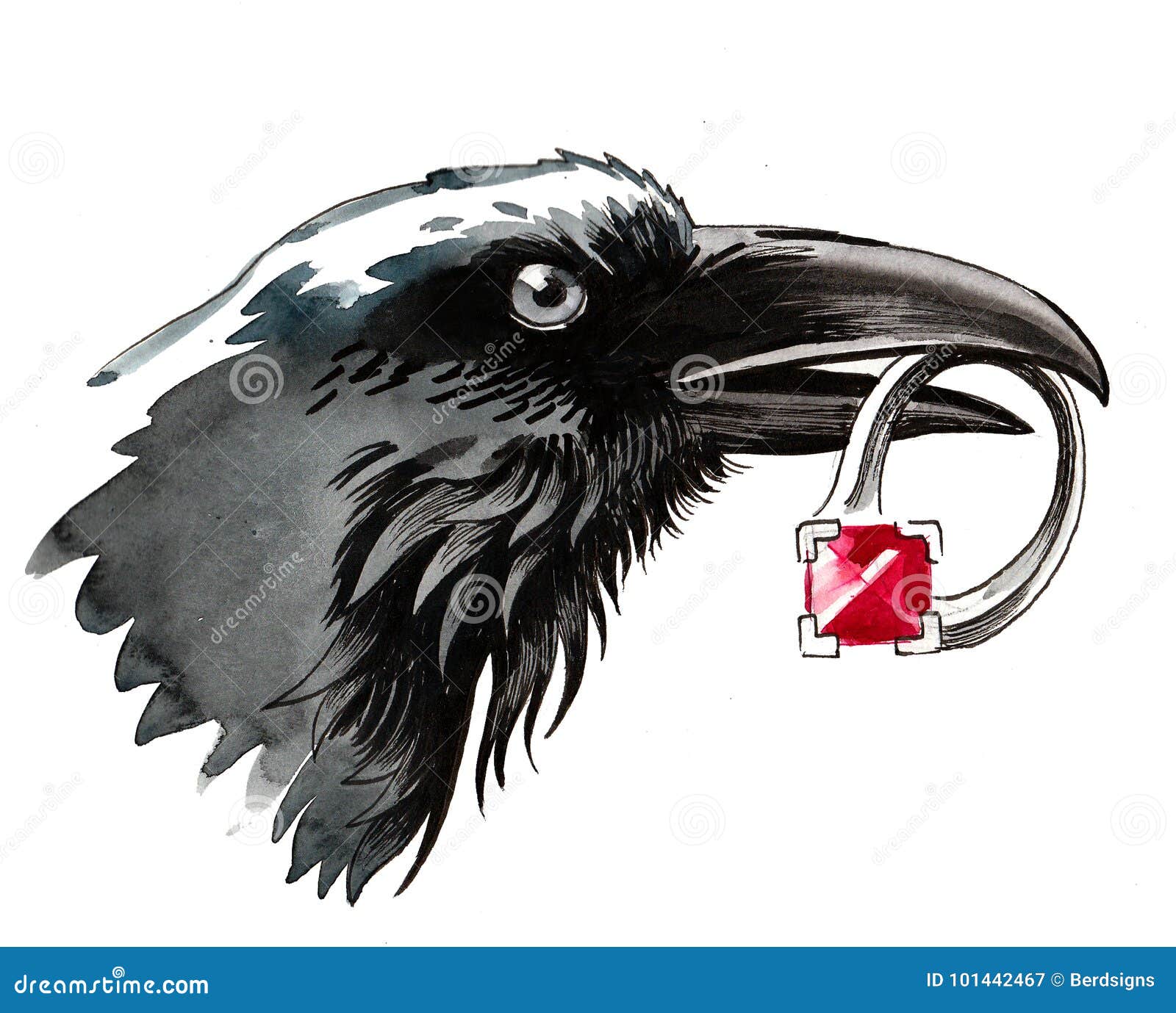 Raven with ring stock illustration. Illustration of holding - 101442467