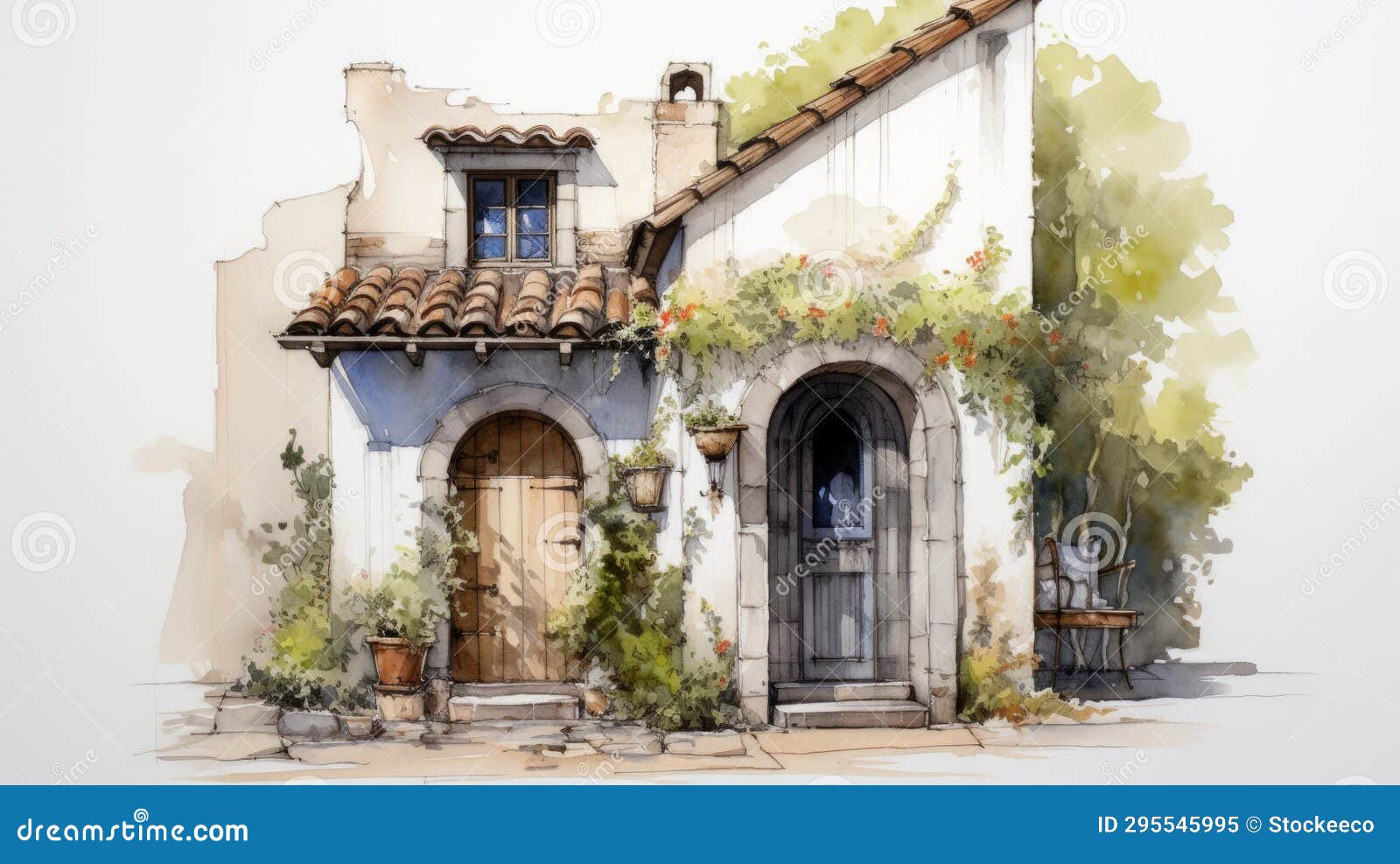 Watercolor Sketch of a Charming Romanesque Architecture Luxury Tiny ...