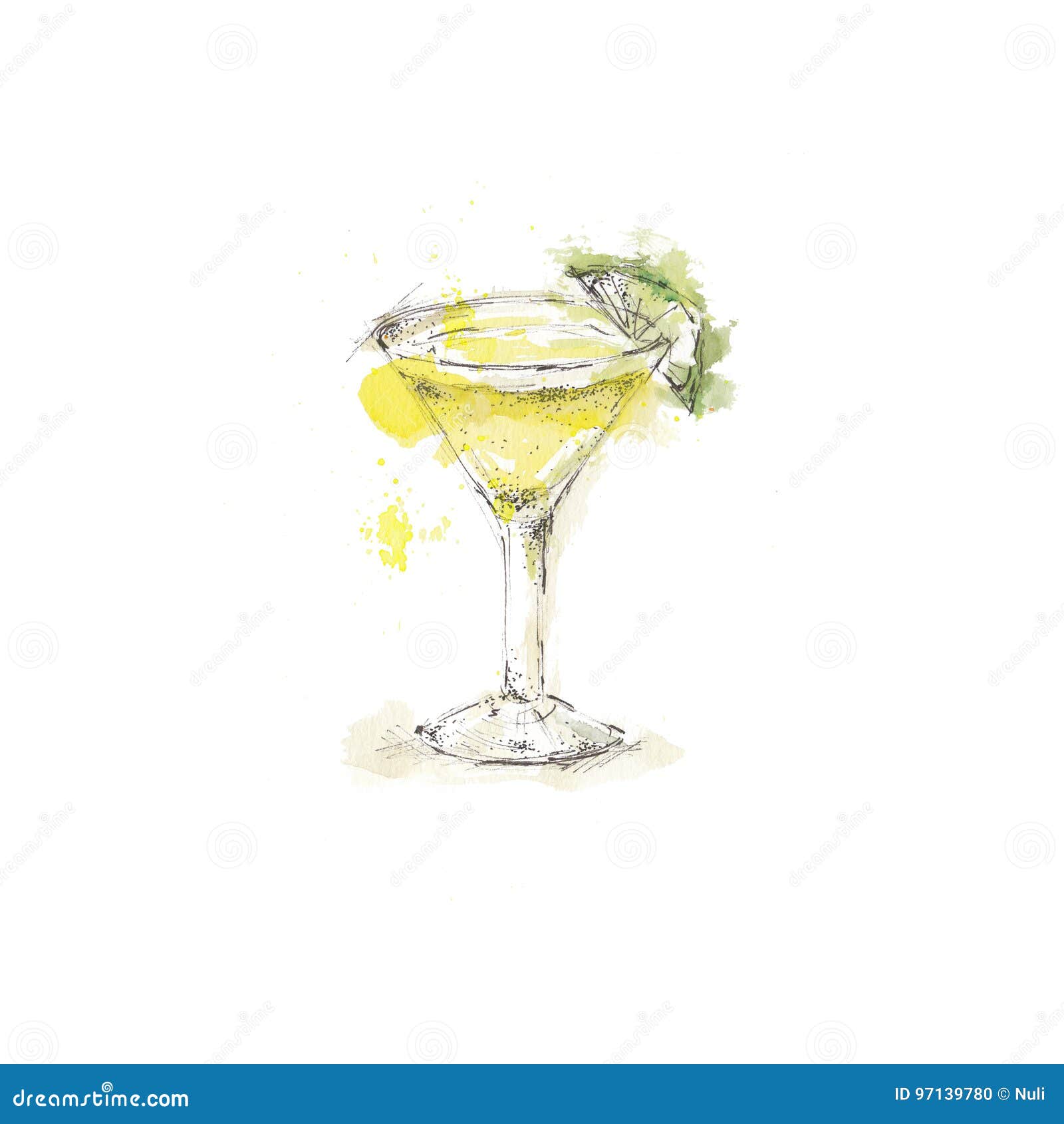 Watercolor Sketch of Cocktail Stock Photo - Image of citrus, smoothie ...