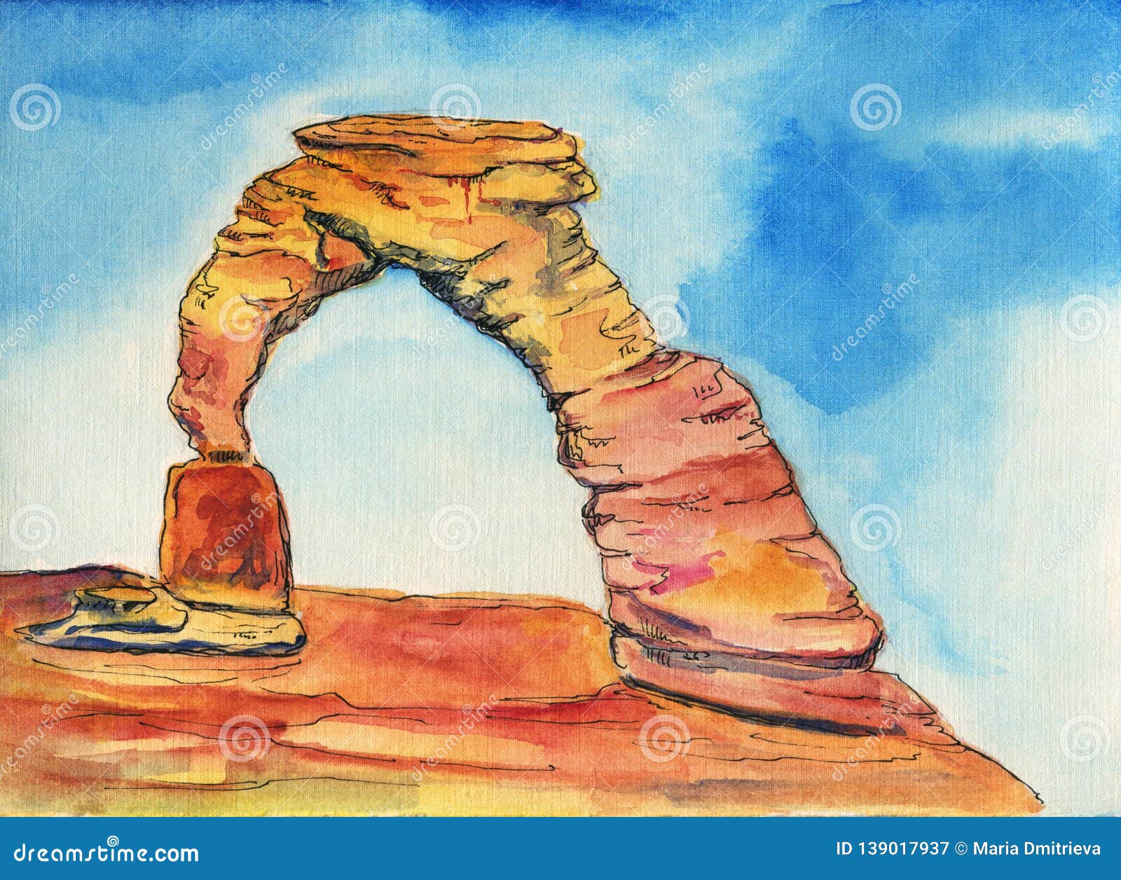 Watercolor Sketch. Delicate Arch in Arches National Park, Utah Stock ... Watercolor Sketch. Delicate Arch in Arches National Park, Utah Stock ...