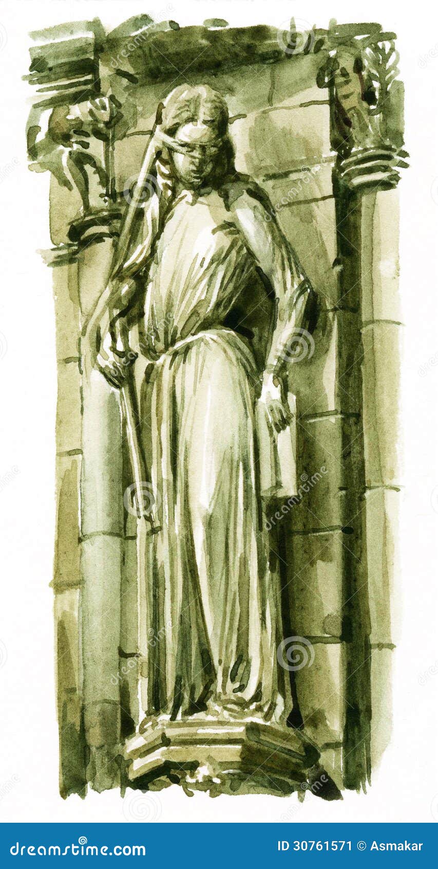 Watercolor Sketch of Gothic Sculpture Stock Illustration - Illustration ...