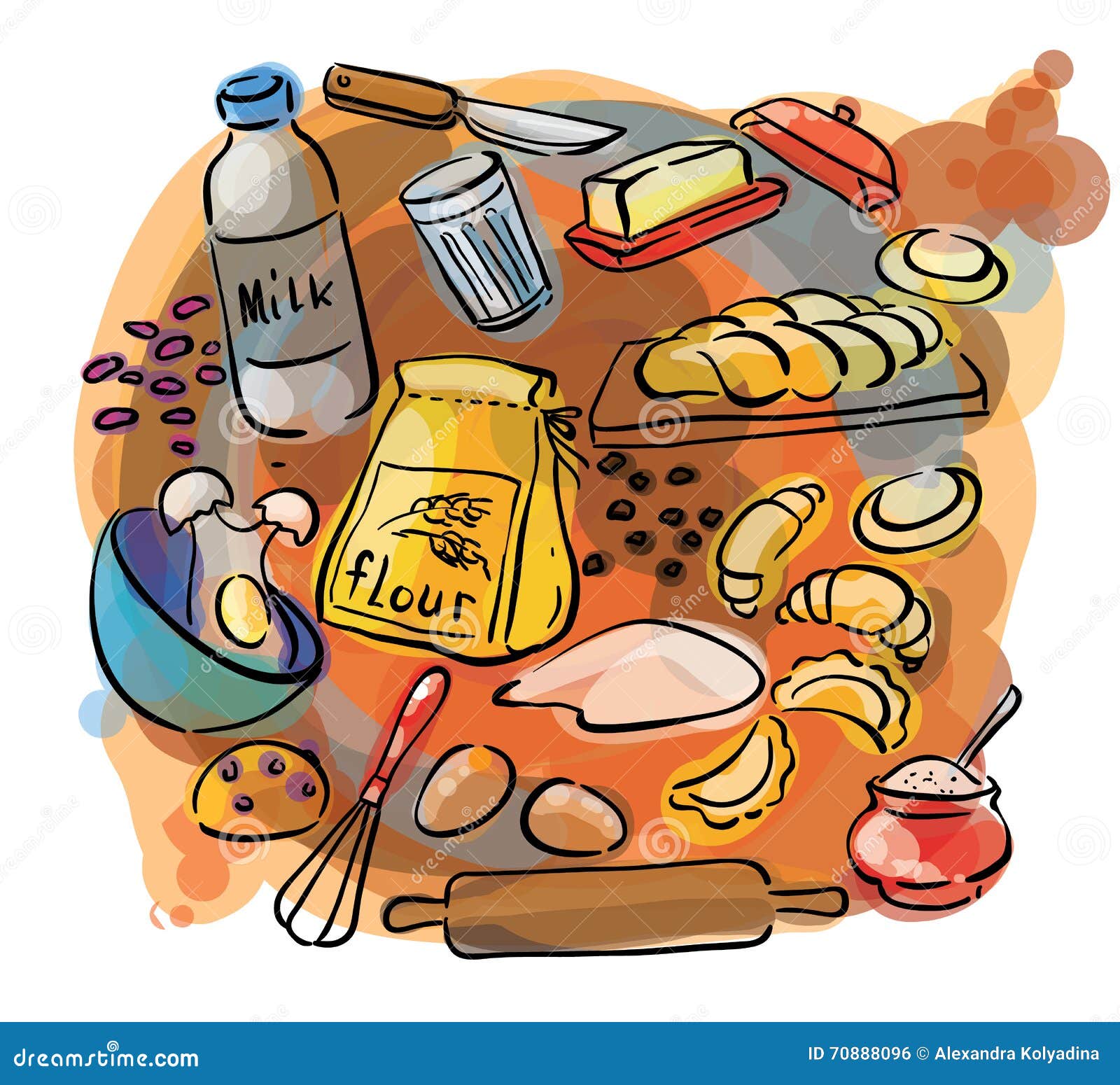 Watercolor Sketch Set for Baking Ingredients Stock Vector ...