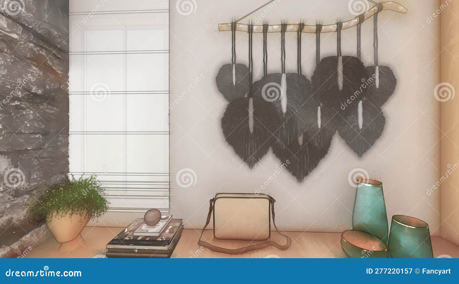 Watercolor Sketch of a Study Room Interior Stock Illustration ...