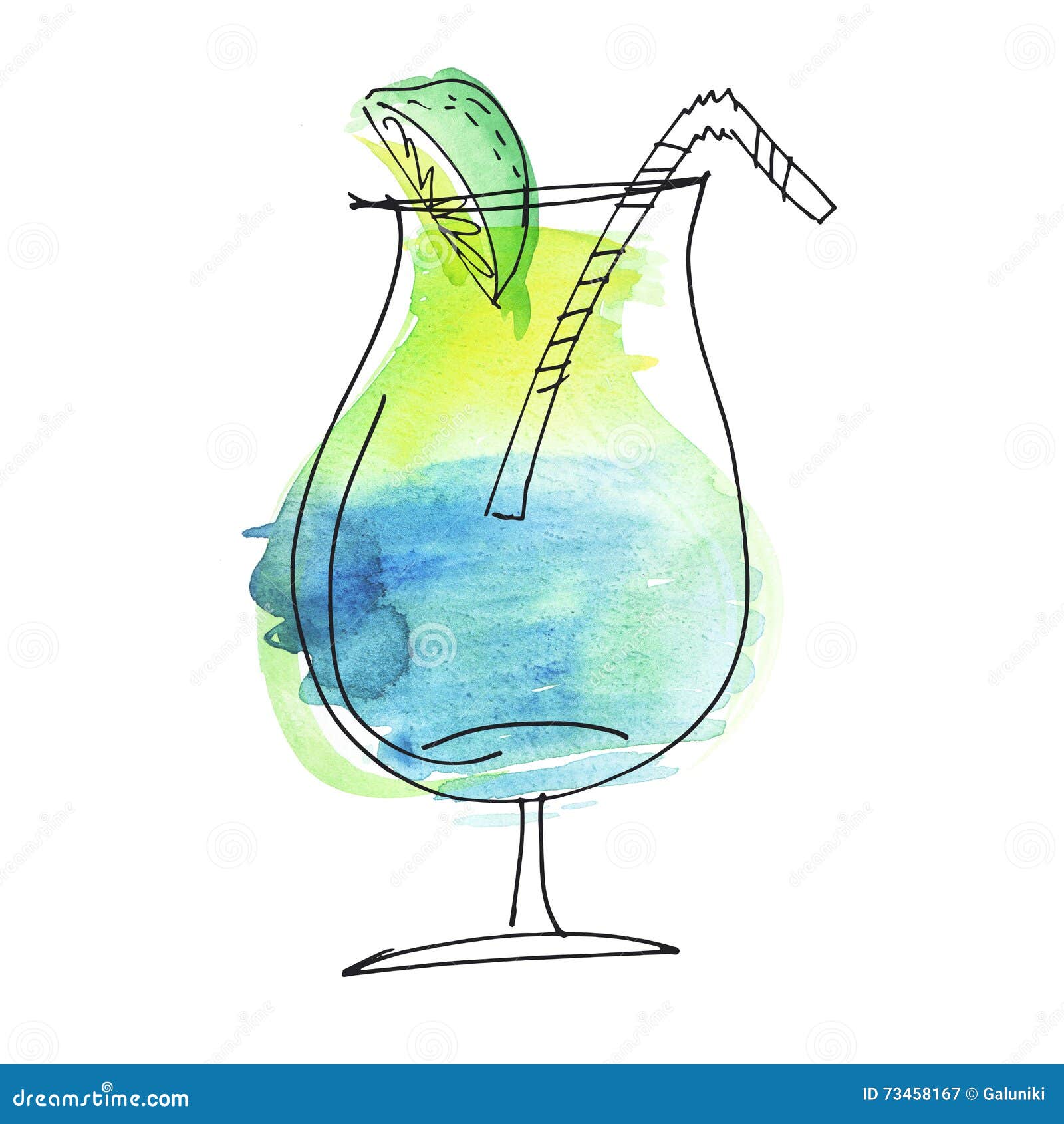 Watercolor and Sketch Summer Cocktail Stock Illustration - Illustration ...