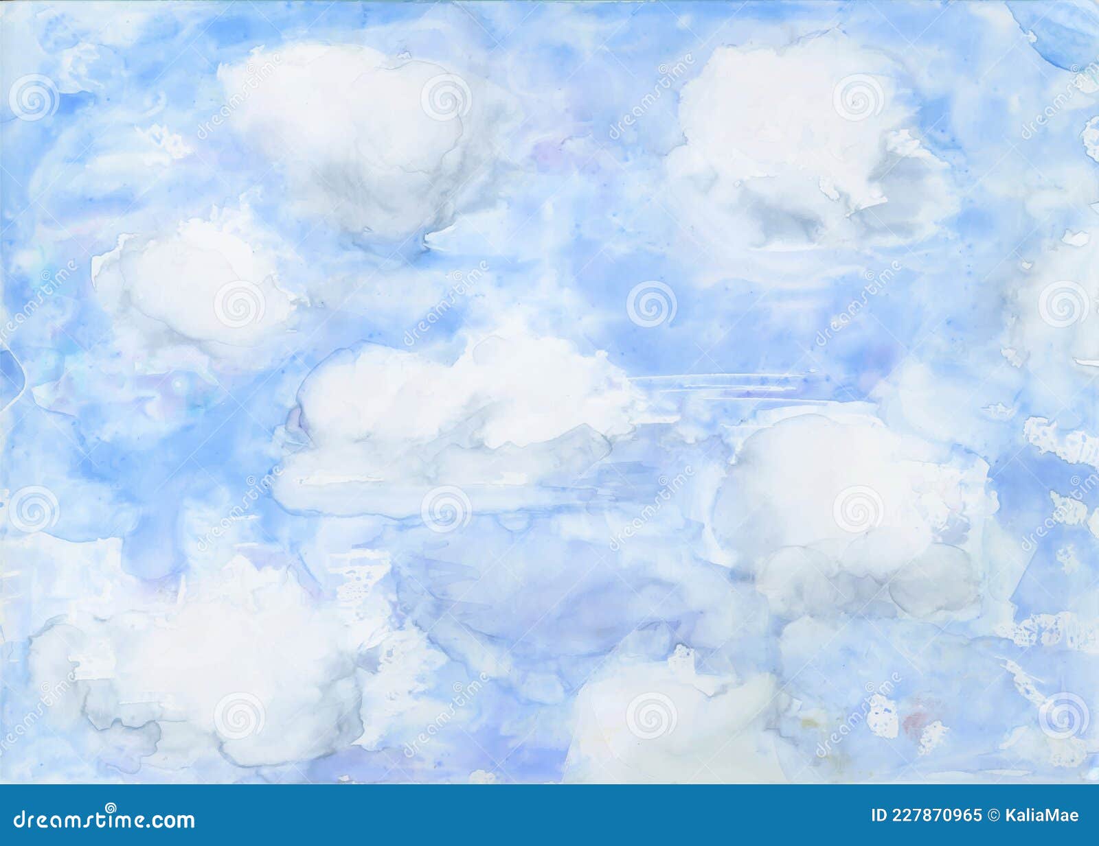Watercolor Sky Background. Hand-painted Blue Sky and Fluffy Clouds ...