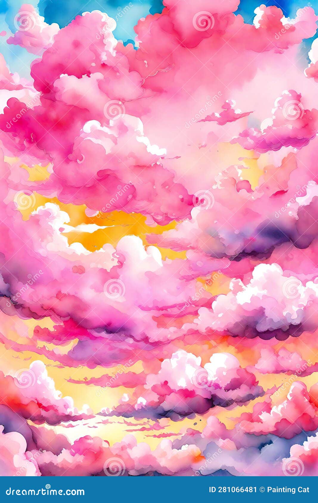 Watercolor Sky with Clouds, Seamless Pattern Stock Illustration ...