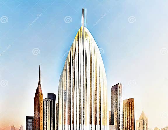 Watercolor of Skyscraper Shaped As Easter Created by Stock Illustration ...
