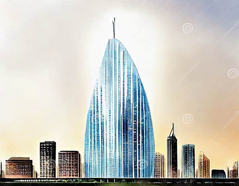 Watercolor of Skyscraper Shaped As Easter Created by Stock Illustration ...