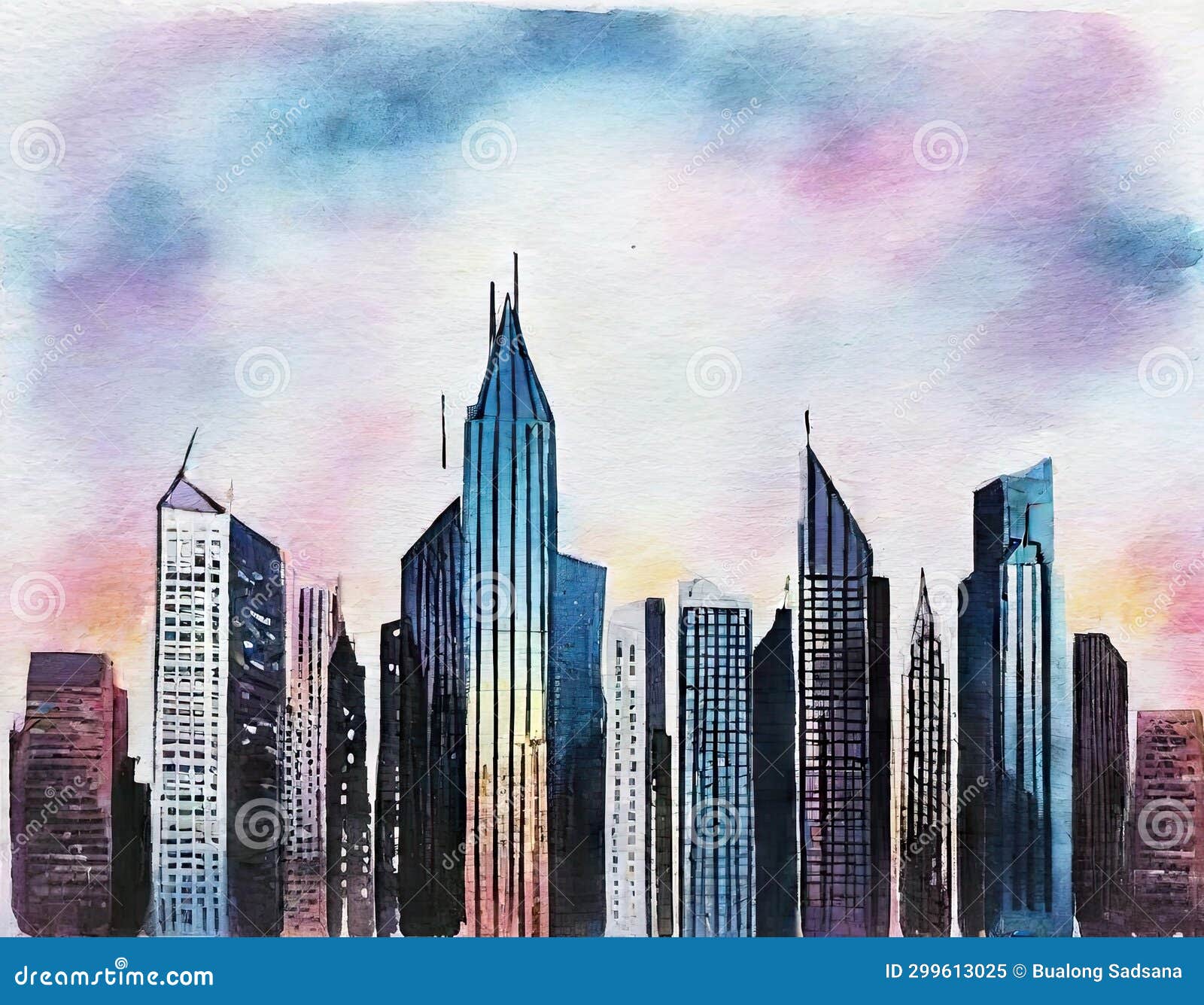 Watercolor of on the Skyscraper There is a Stock Illustration ...