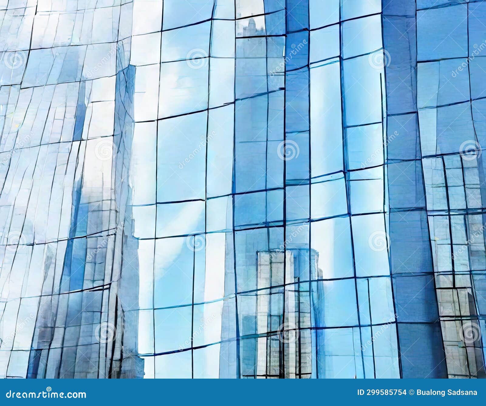 Watercolor Of Skyscraper Window On An Angle With Sun Lighting Emitting ...