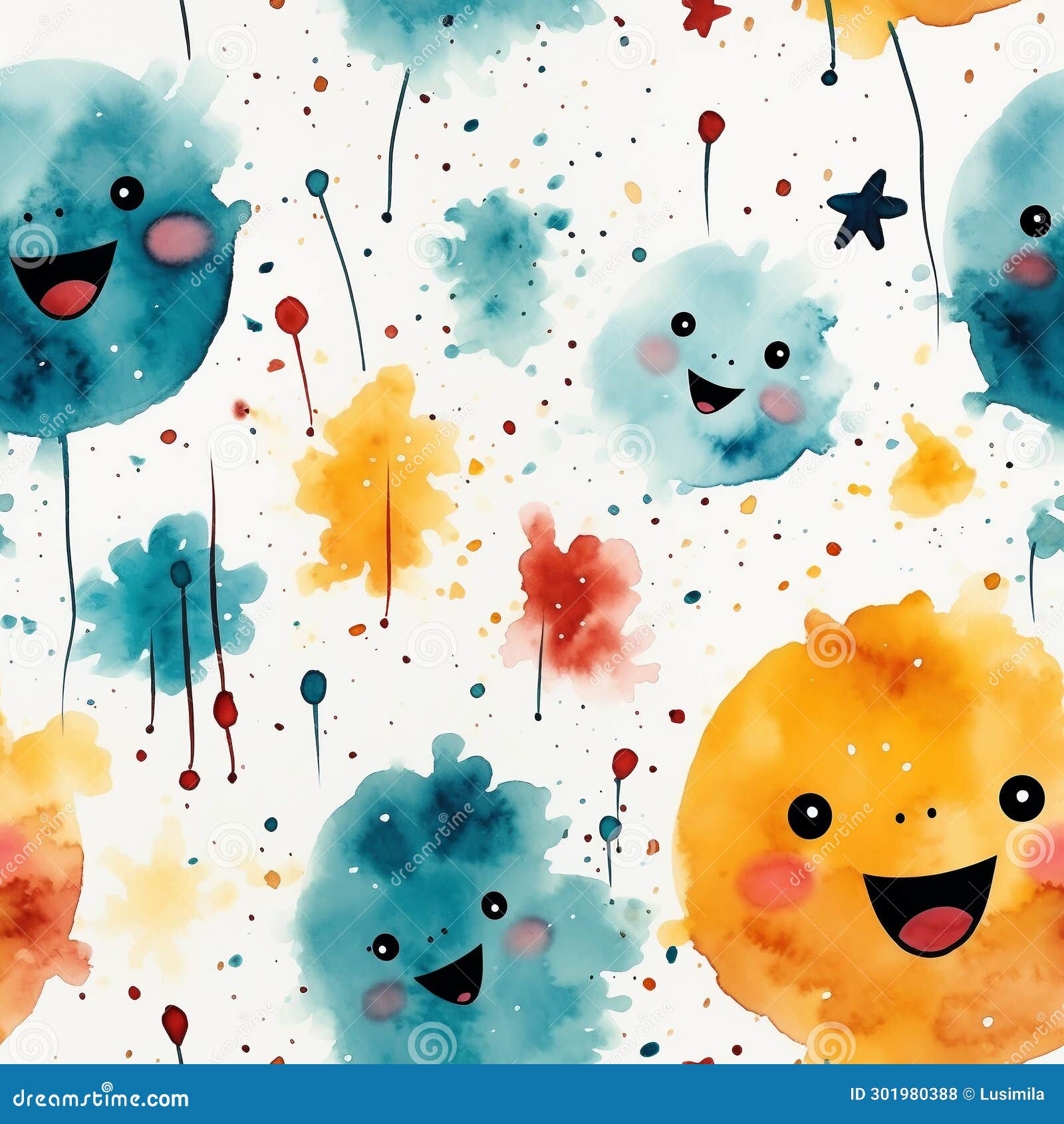 Watercolor smile tile stock illustration. Illustration of face - 301980388