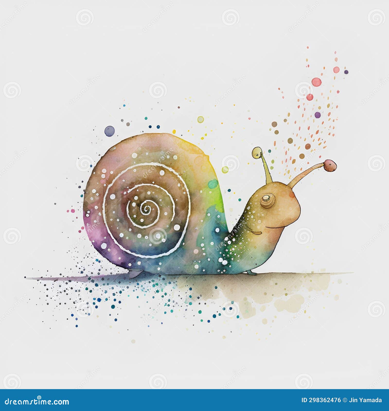 Watercolor Snail on Abstract Watercolor Background. Hand Drawn Vector ...