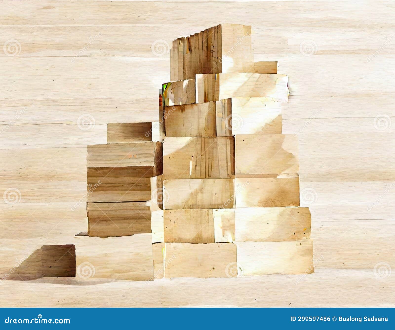 Watercolor of Solid Wood Deck Board Stack for Construction and ...