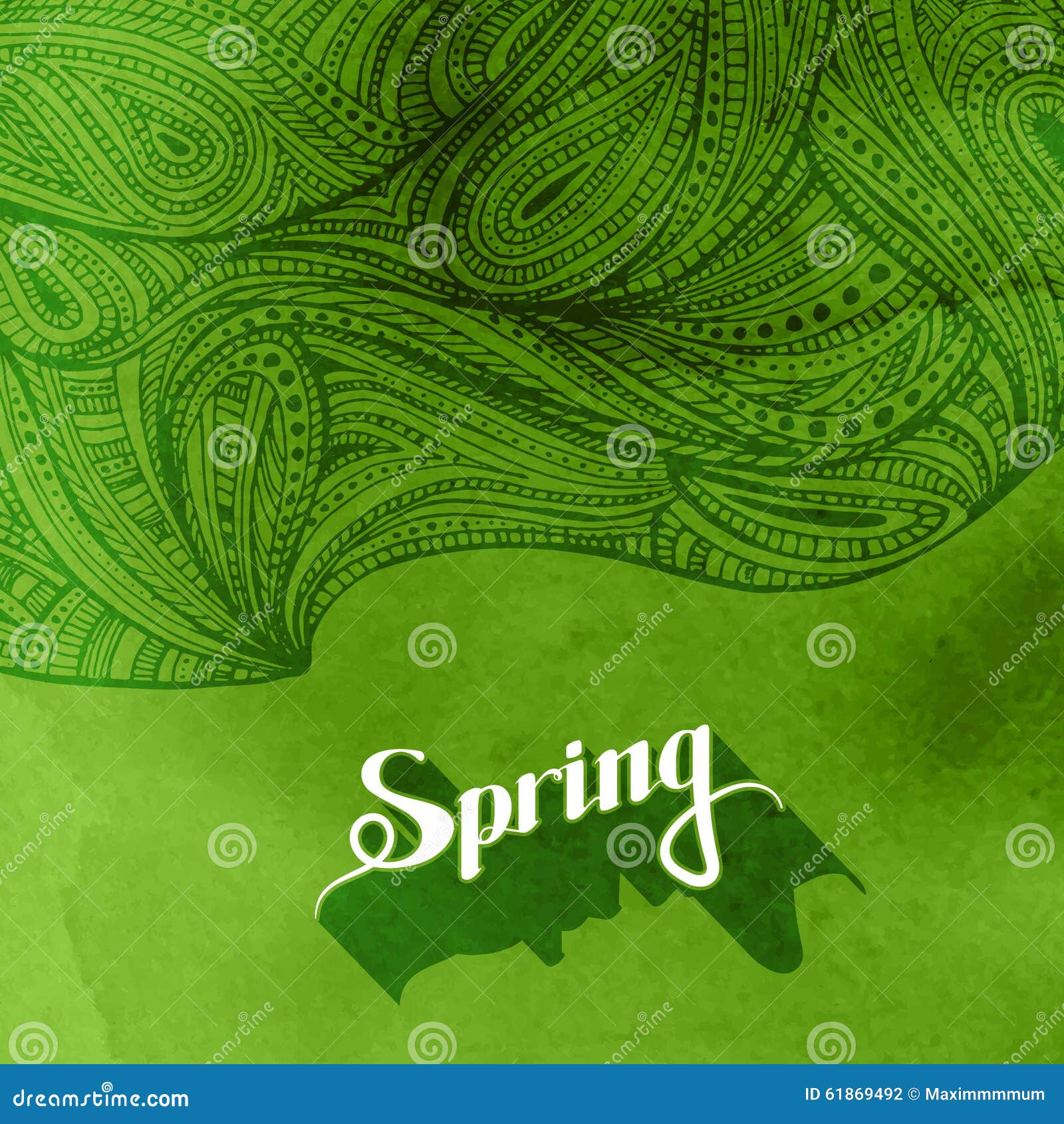 Watercolor Splash Background And Zentangle Pattern. Spring Vector ...