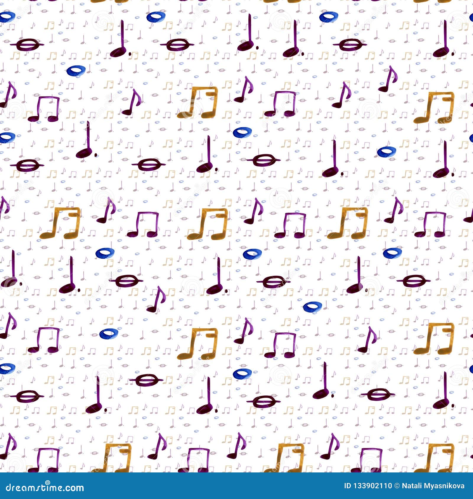 Watercolor Splash Music Notes Pattern on White Background Stock ...