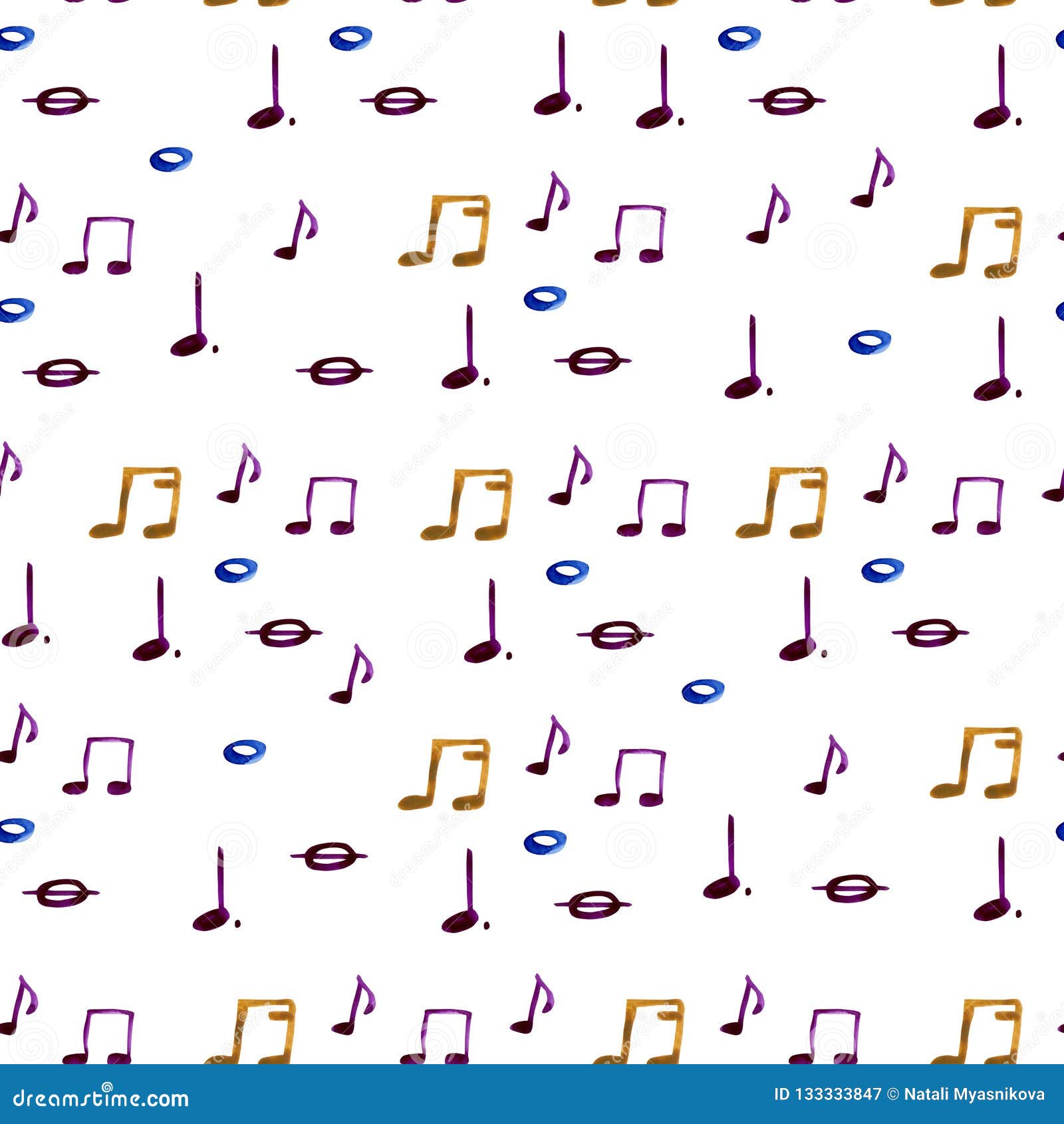 Watercolor Splash Music Notes Pattern on White Background Stock ...