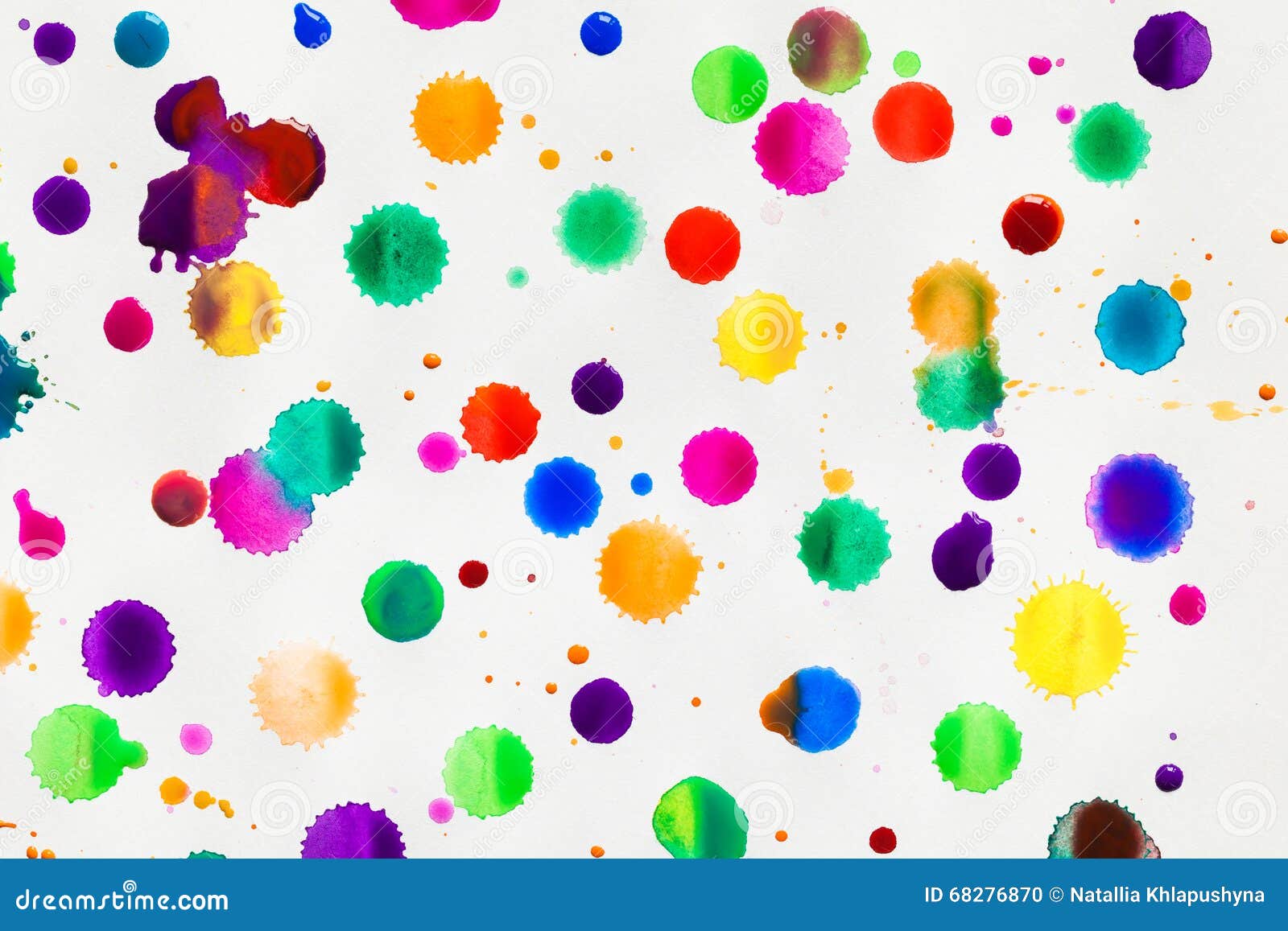 Watercolor Splashes, Drops and Stains on White Paper. Stock Photo ...
