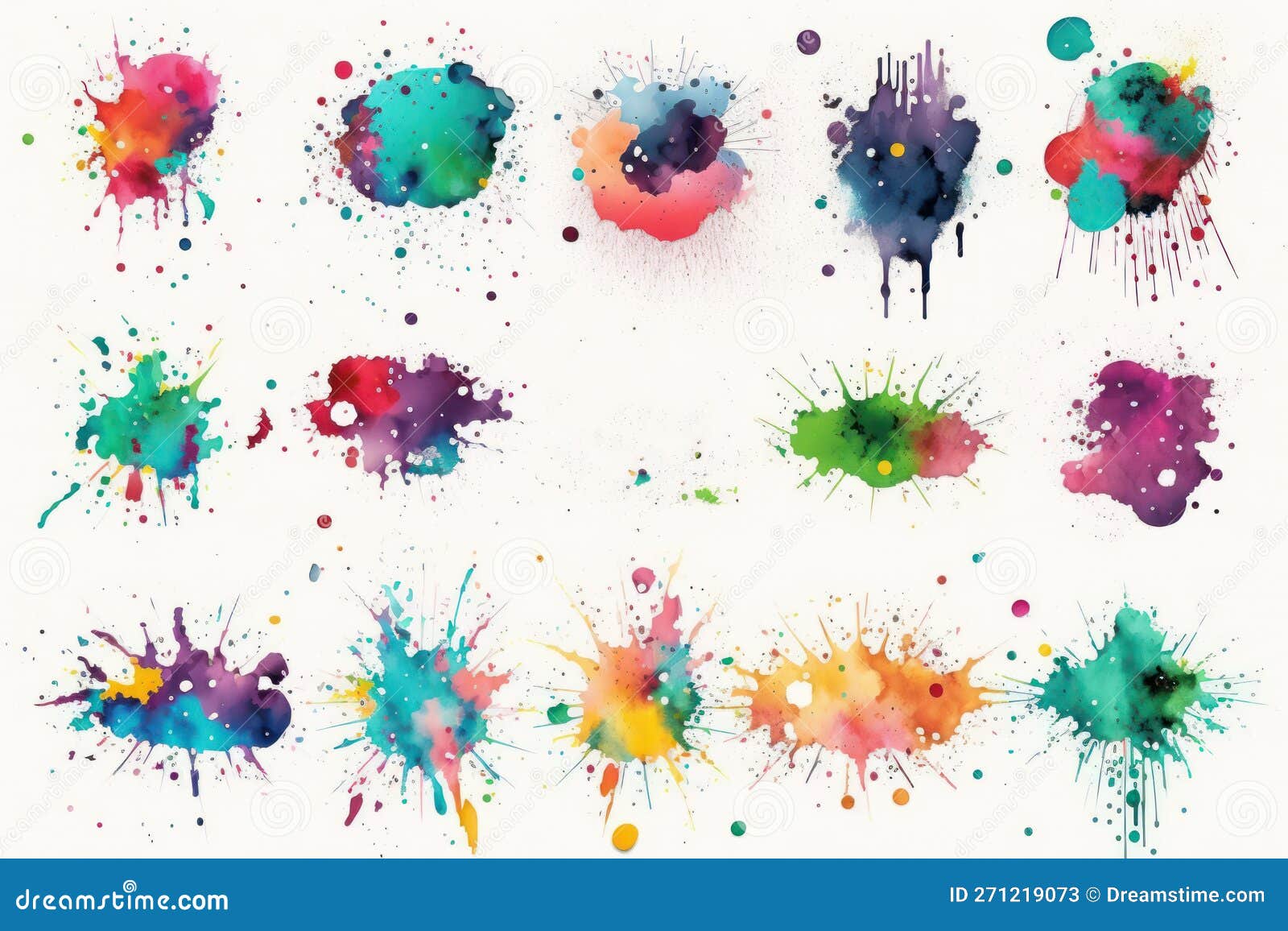Watercolor Splatters Multicolor Sets. Isolated on White Background ...